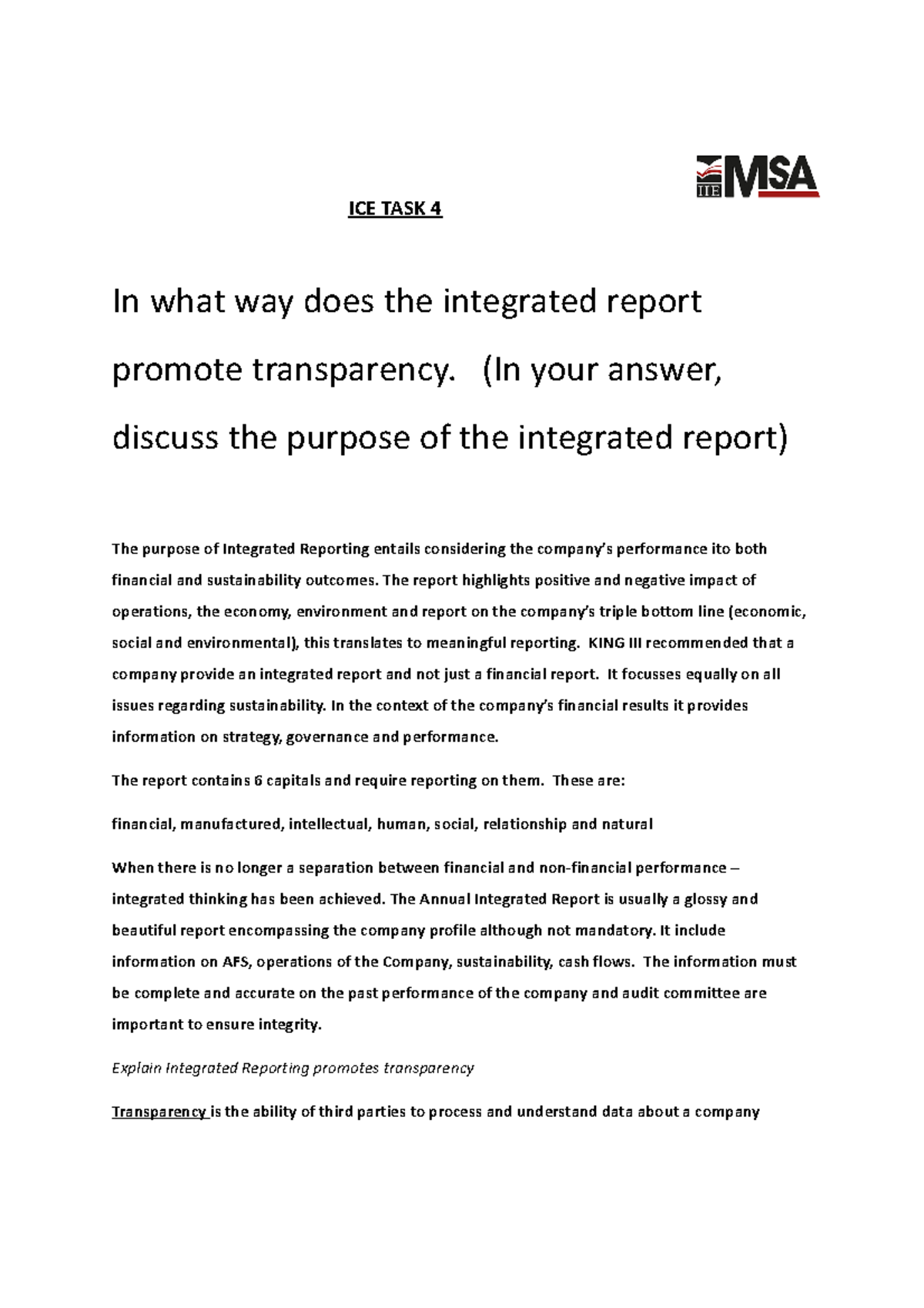 Ice Task 4 - Memo - TUTORIAL - ICE TASK 4 In what way does the ...