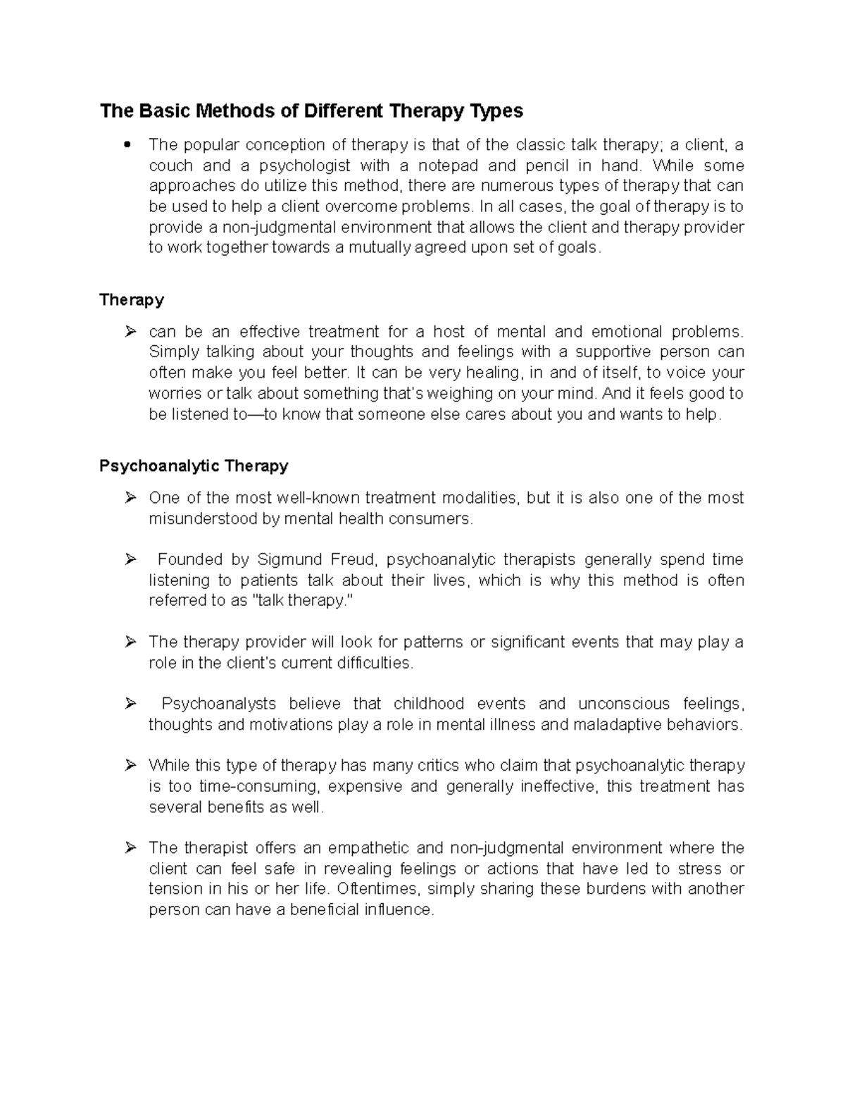 The Basic Methods of Different Therapy Types - While some approaches do ...
