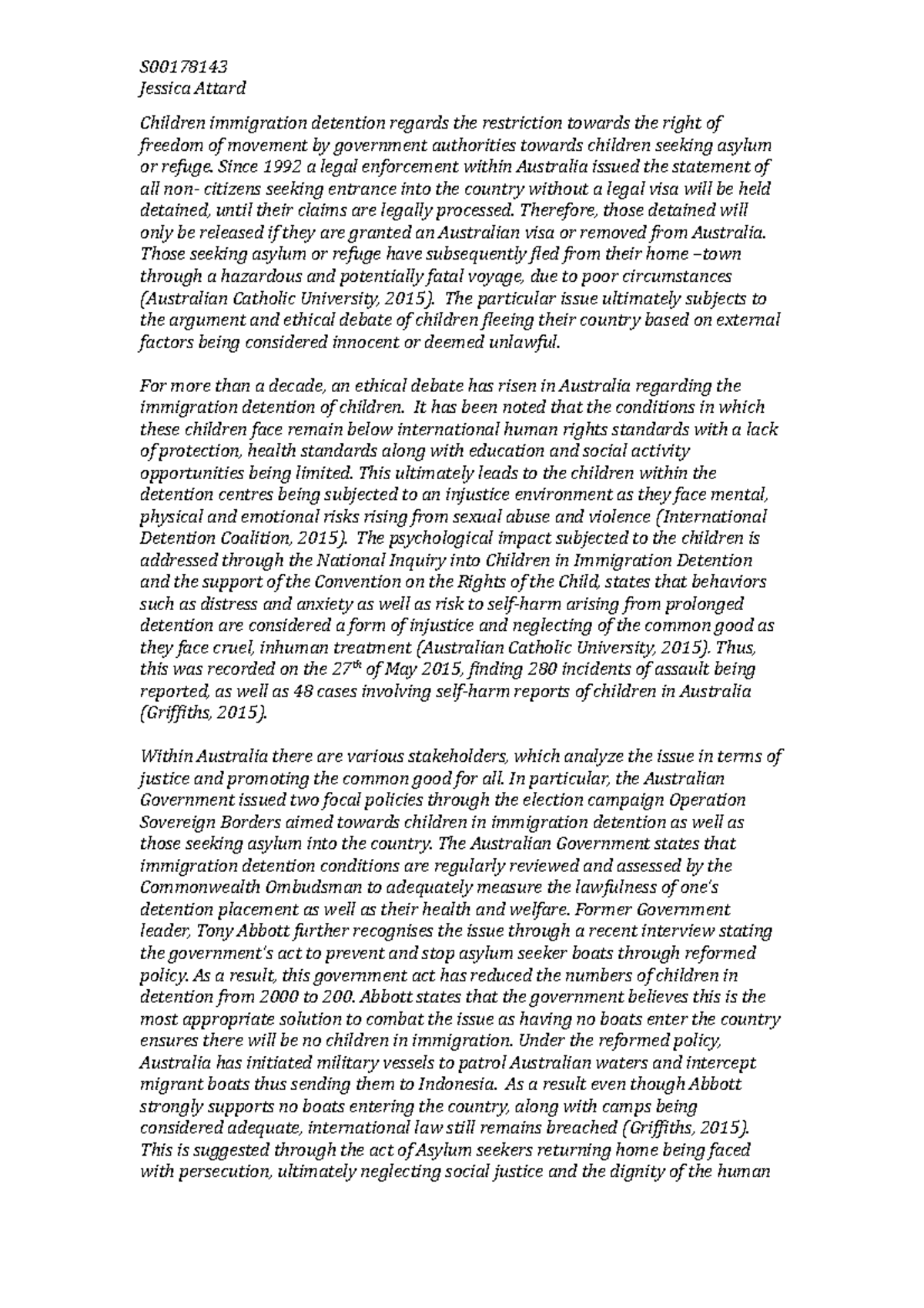 Uncc 100 - formal assignment based on Children immigration detention ...