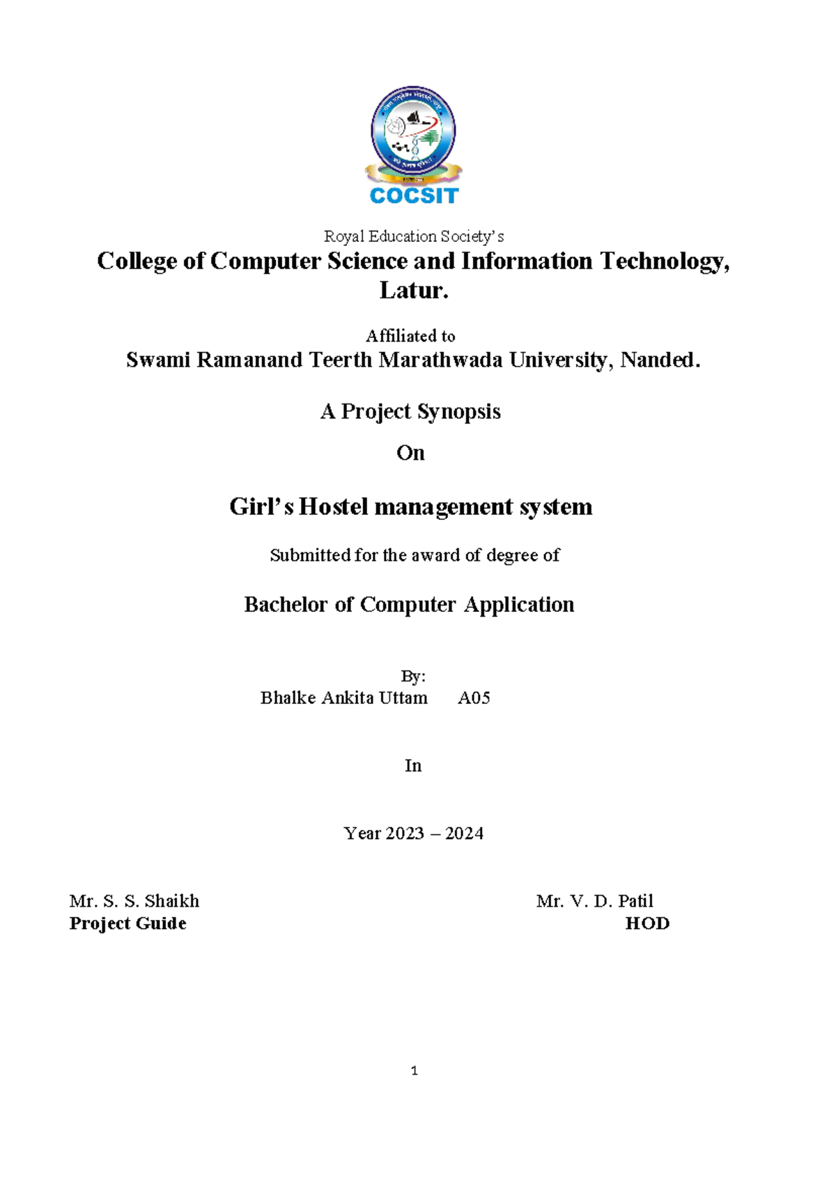 Project synopsis 2023 24 UG - Royal Education Society’s College of ...