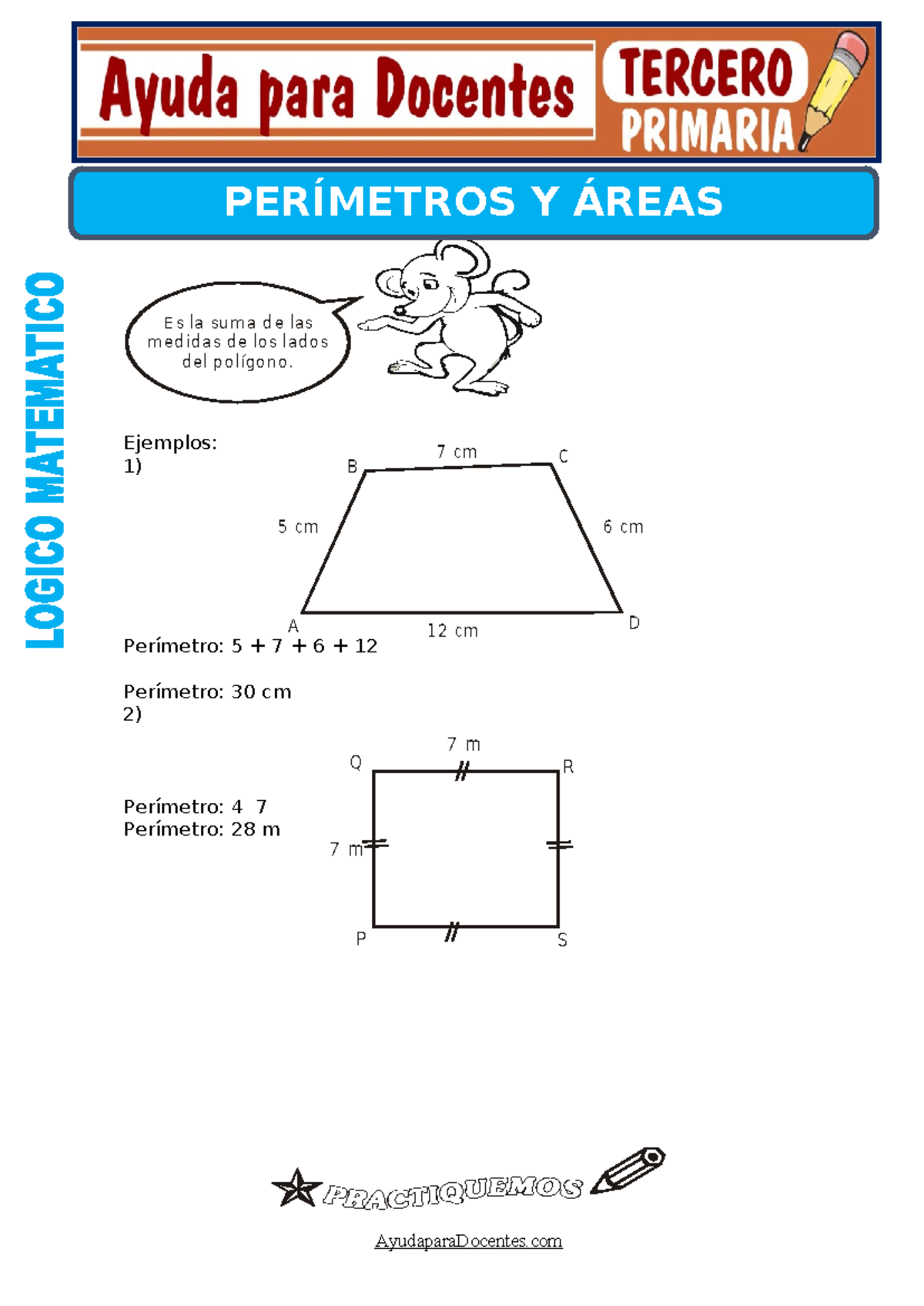 Fichas de Perimetros y areas para Tercero de Primaria - E s la su m a d ...
