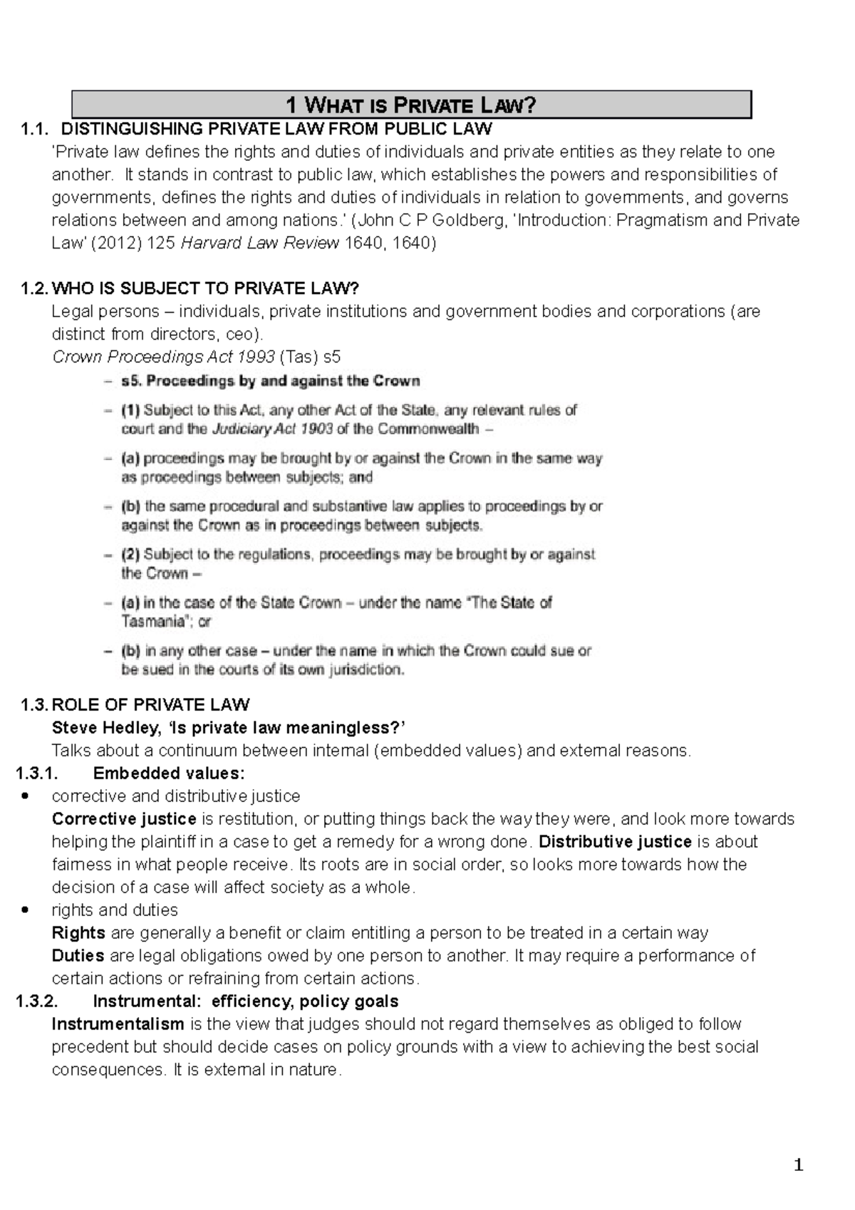 Private-Law Exam Notes - 1 WHAT IS PRIVATE LAW? 1. DISTINGUISHING ...