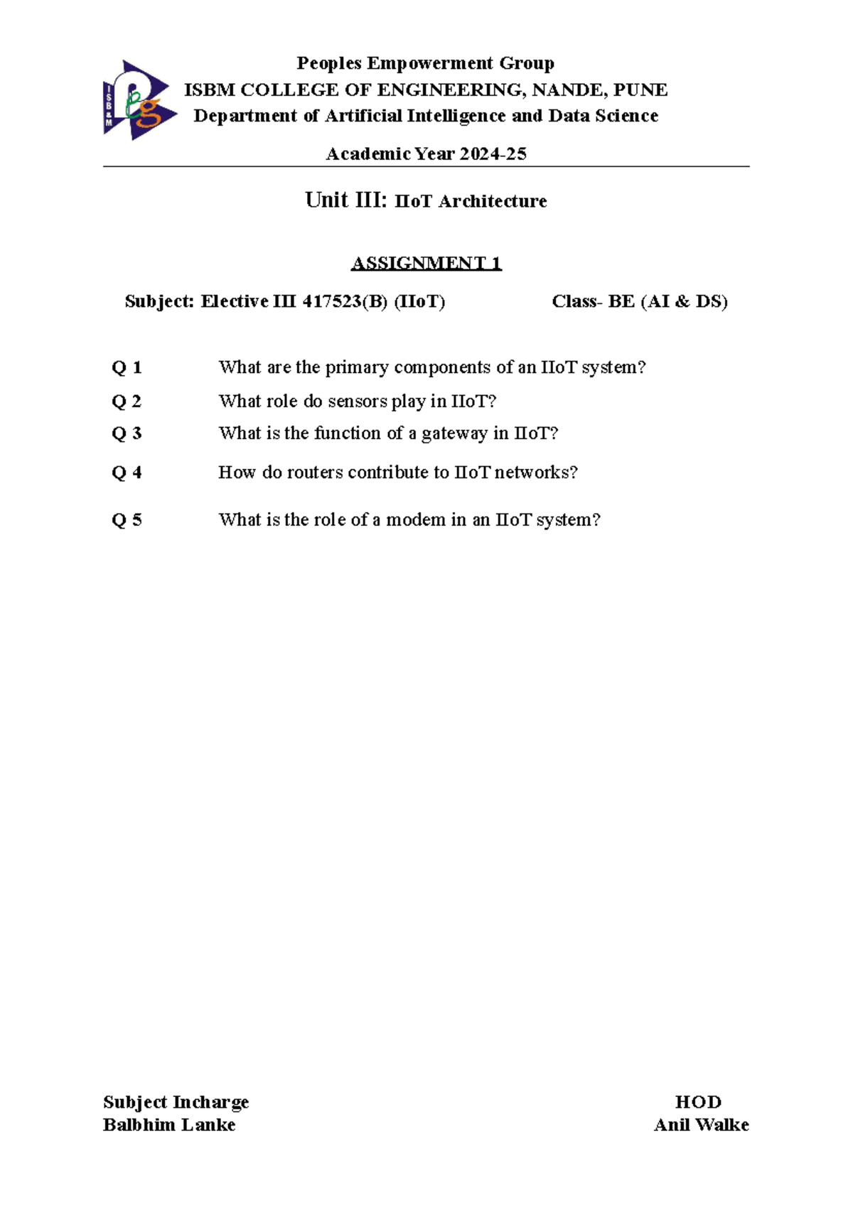Unit III - Assignment Question - ISBM COLLEGE OF ENGINEERING, NANDE ...