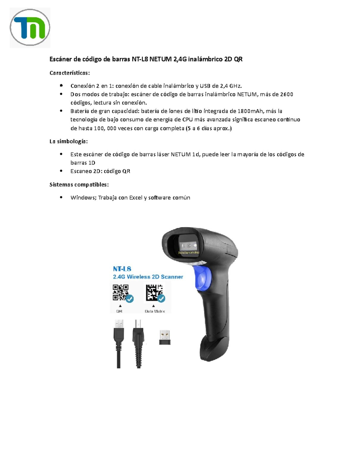 Escáner de código de barras NT ficha tecnica - Escáner de código de ...