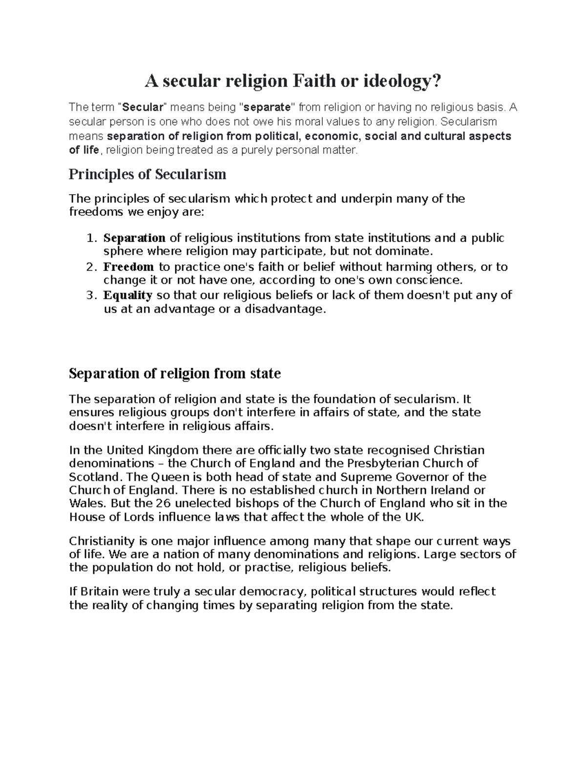 A secular religion Faith or ideology-1 a discriptive answer to the ...