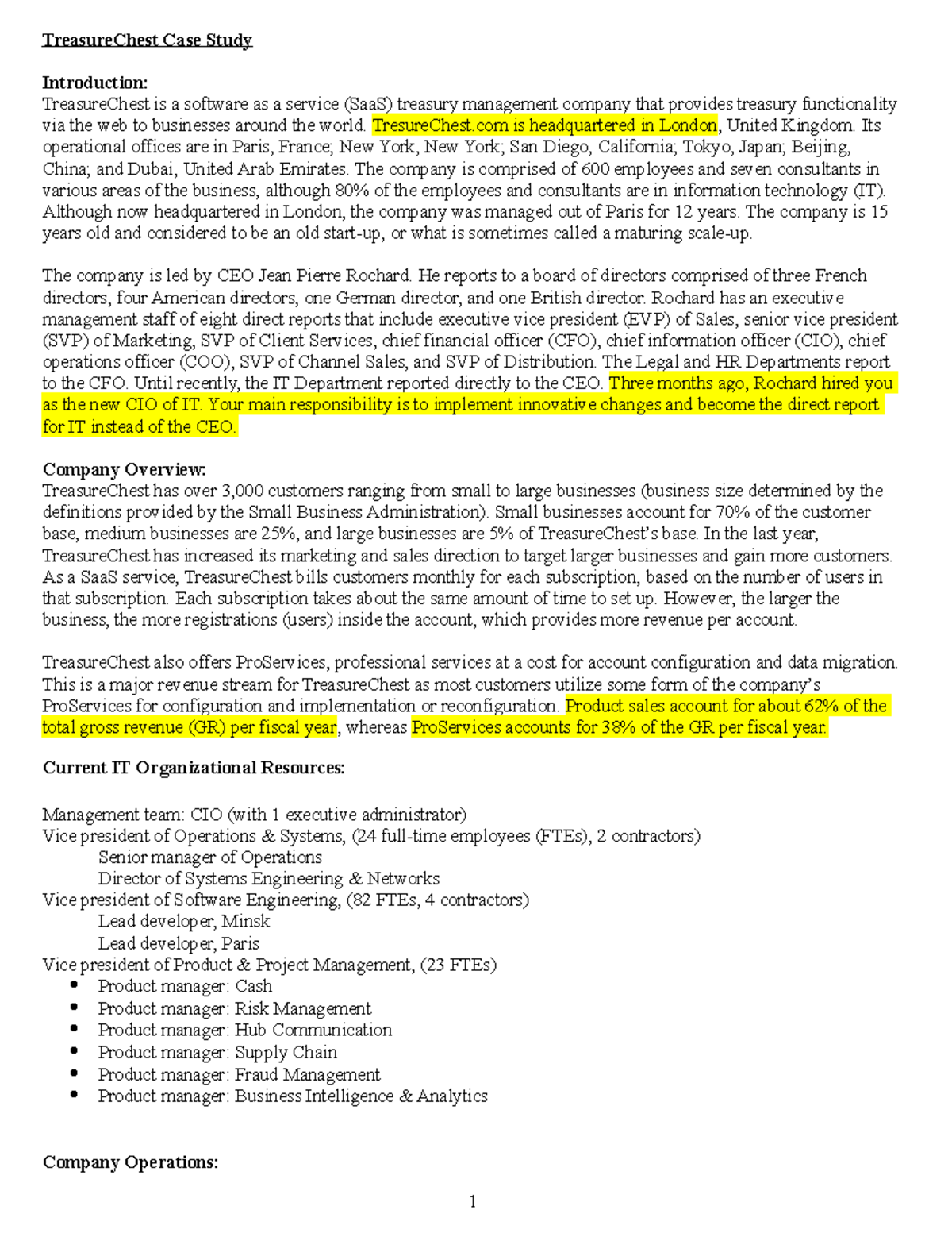 Treasure Chest Case Study - For Task A - C427 - WGU - Studocu