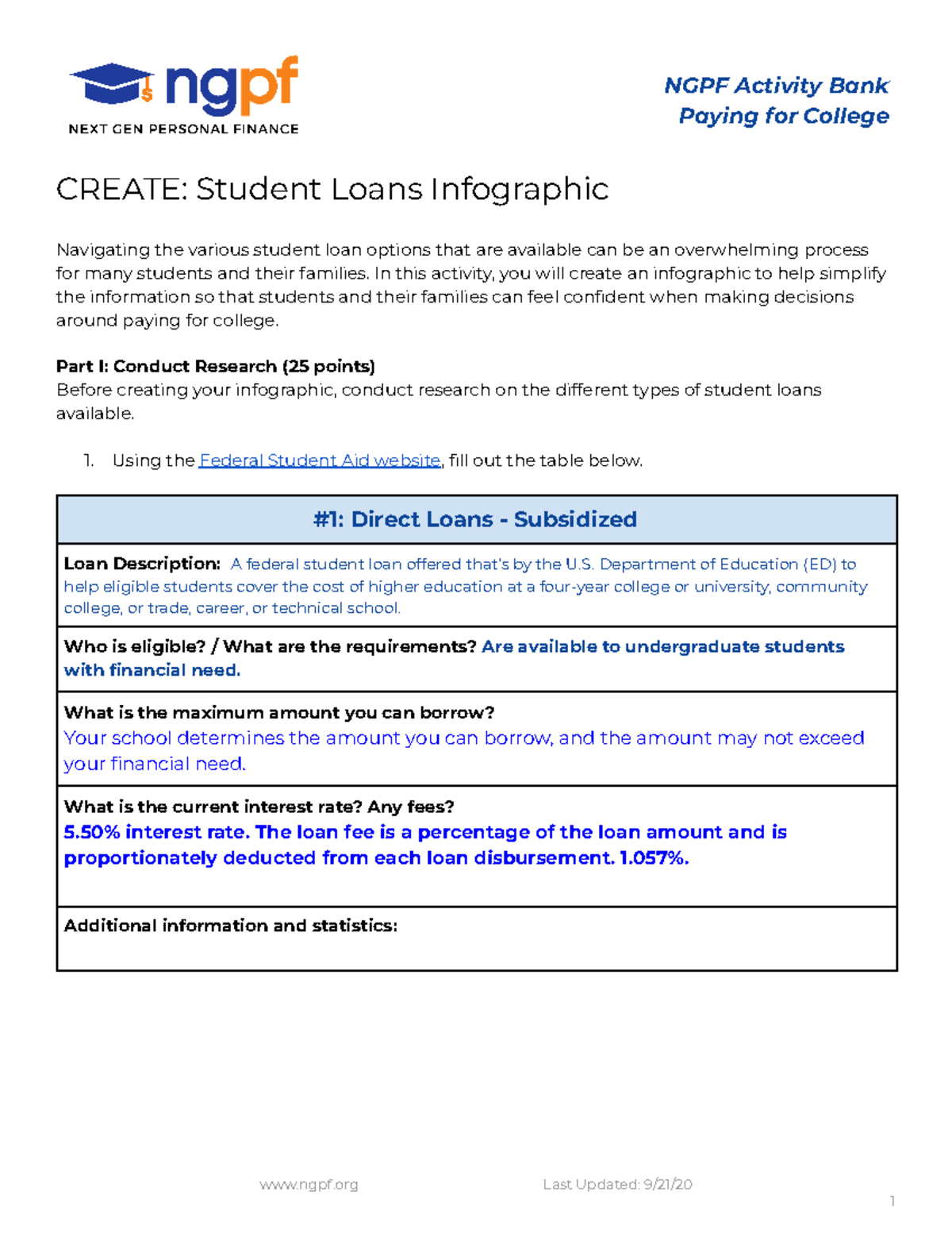 Student Loans Info-graphic - NGPF Activity Bank Paying for College ...