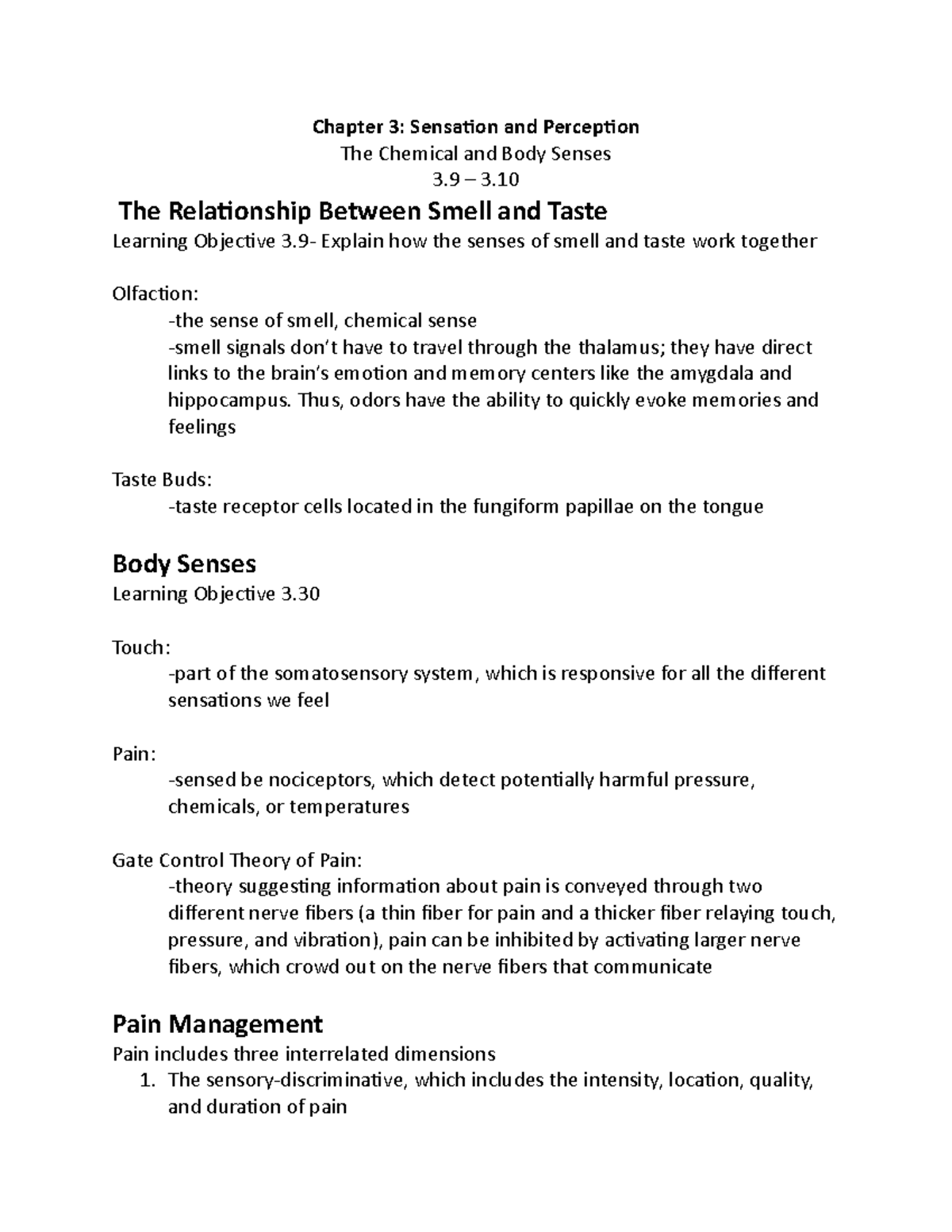 Psychology Chapter 3 Sections 3.9-3.10 - Chapter 3: Sensation and ...