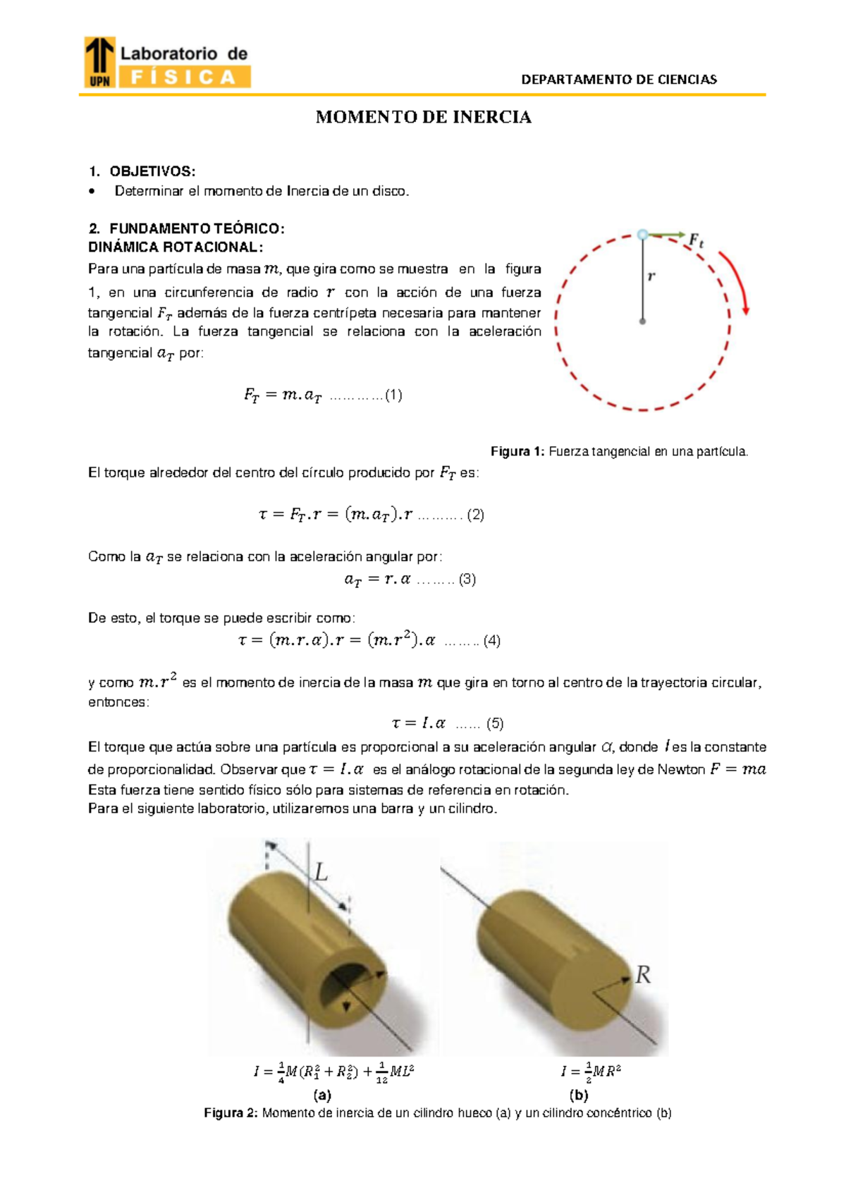 LAB Fisarq S11 MI - física - MOMENTO DE INERCIA 1. OBJETIVOS ...