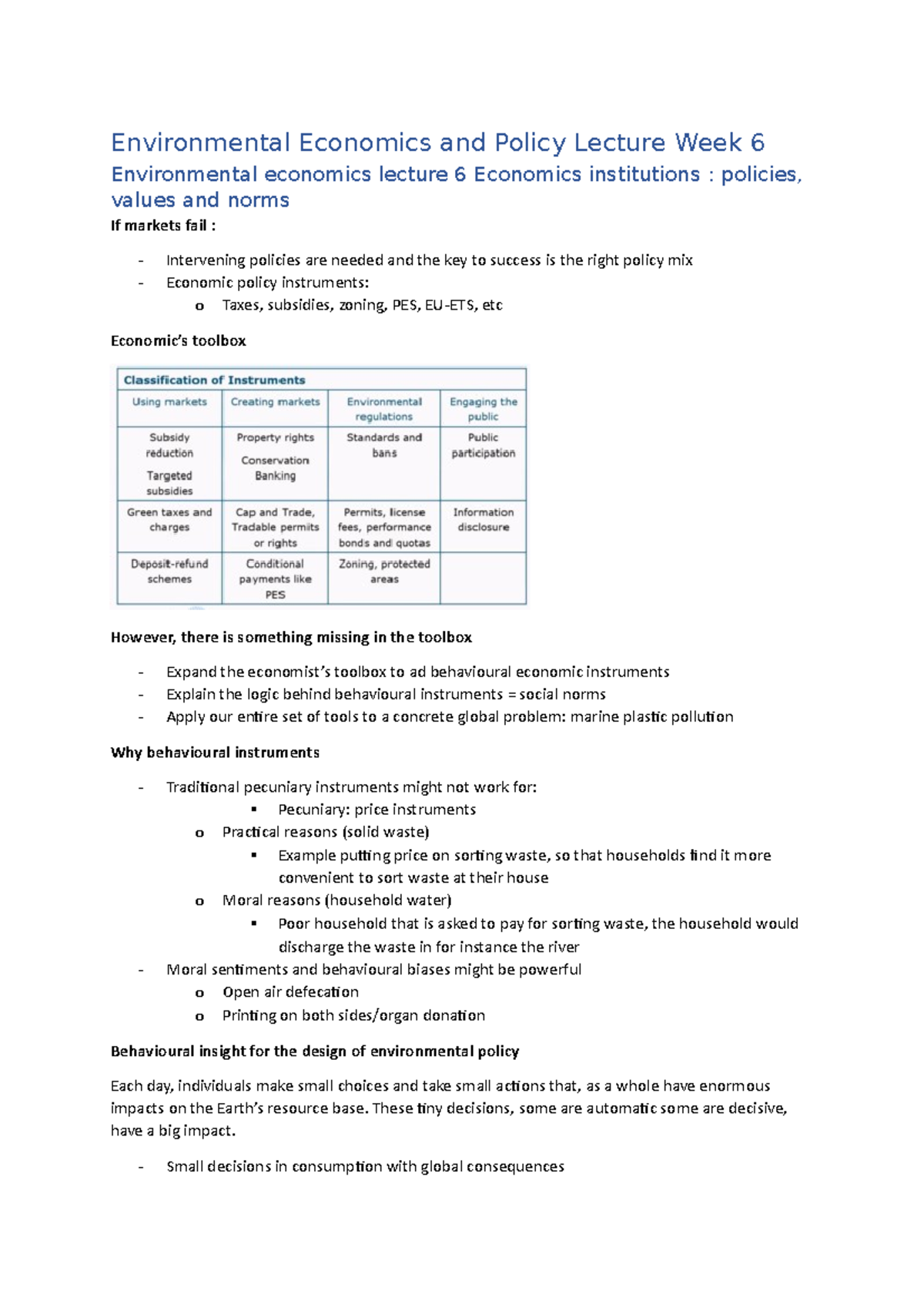 Environmental Economics and Policy Lecture Week 6 - These tiny decisions, some are automatic ...