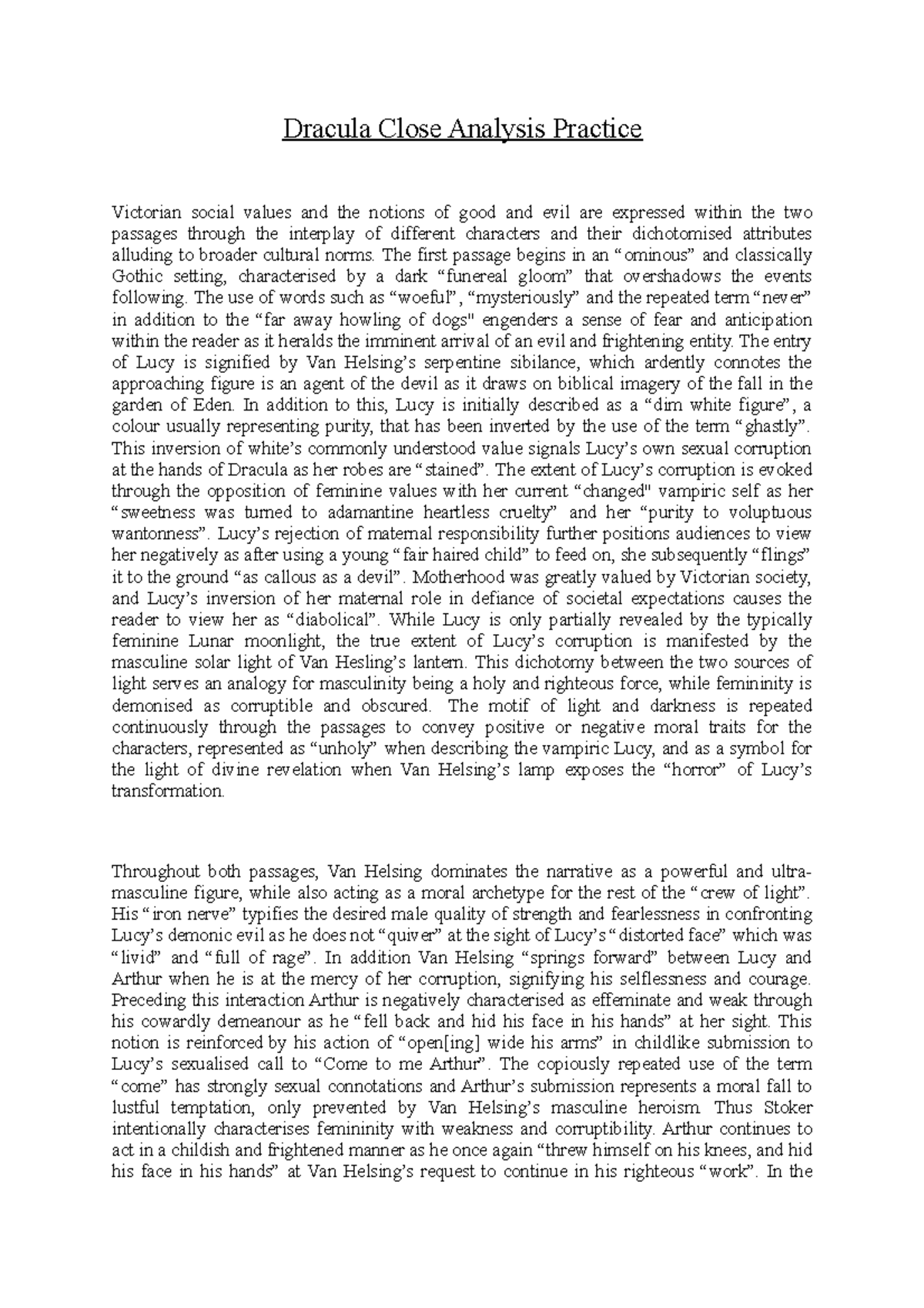 Dracula Close Analysis - The first passage begins in an “ominous” and ...