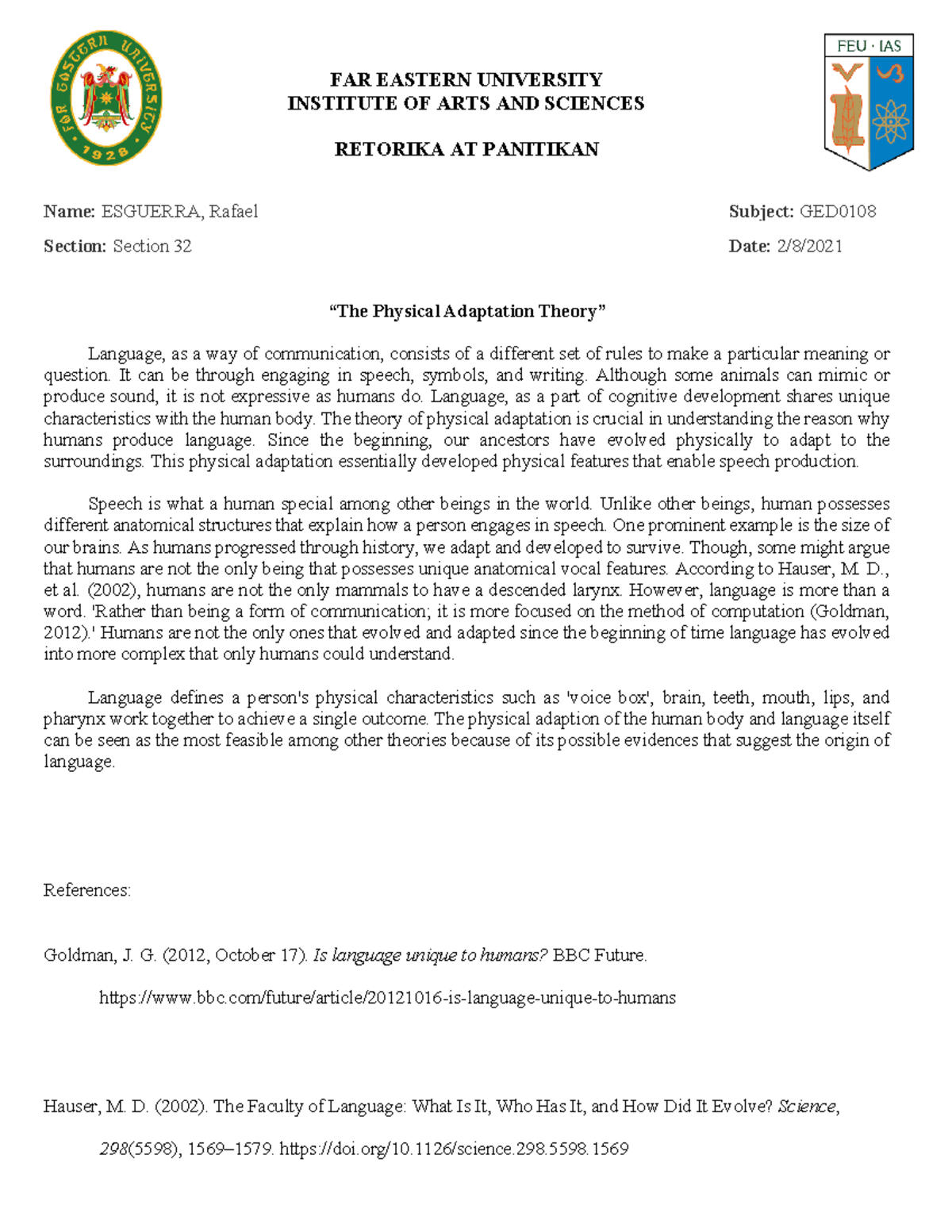 70BBD755 9C2E 4D7A B3E6 7AAC8C2E939D - FAR EASTERN UNIVERSITY INSTITUTE ...