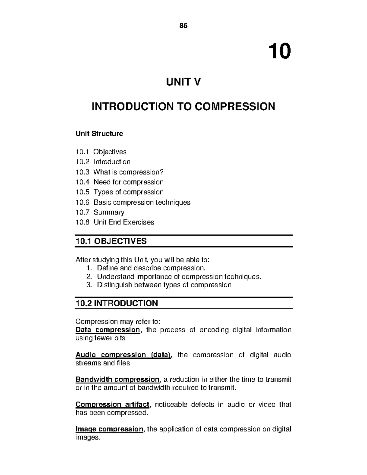 Introduction to compression - 10 UNIT V INTRODUCTION TO COMPRESSION ...