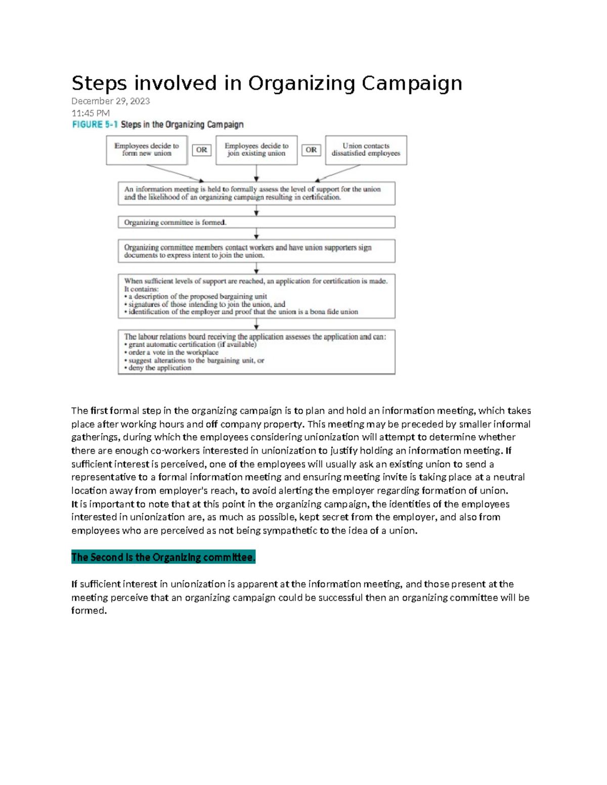 Steps involved in Organizing Union Campaign - Steps involved in ...