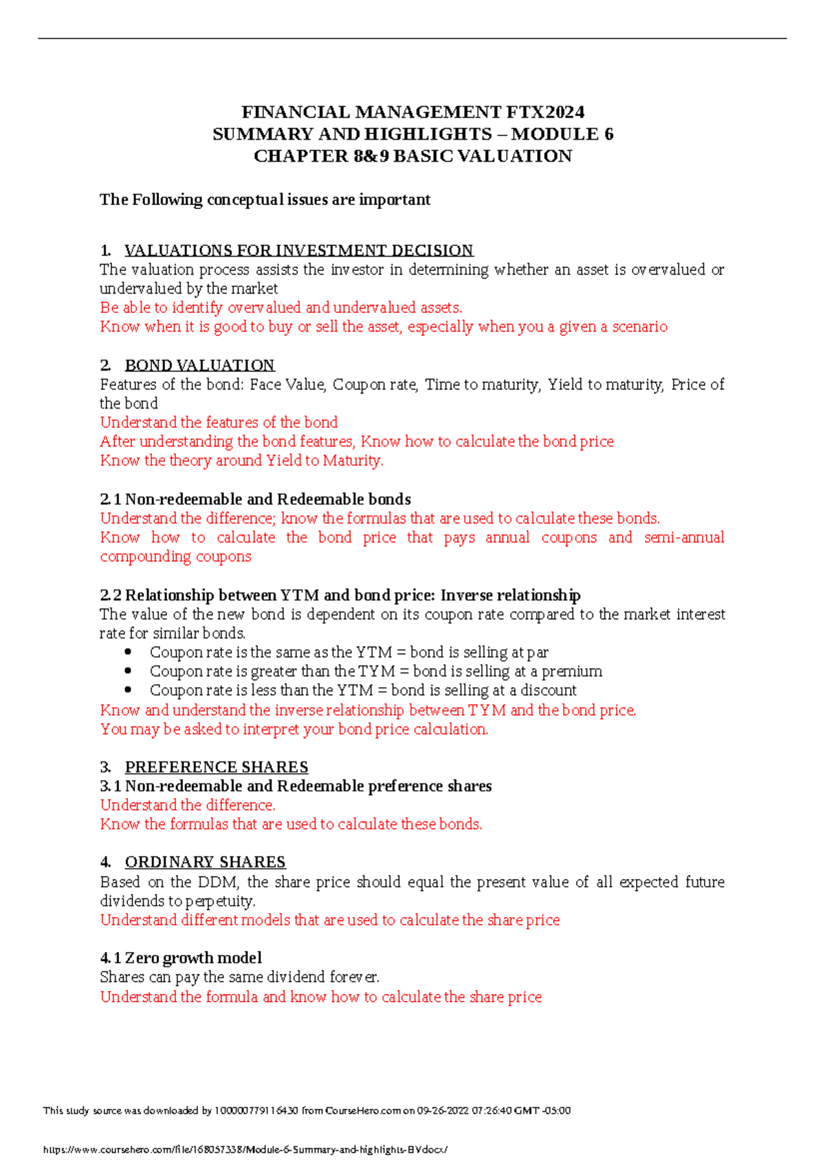 Module 6 Summary and highlights BV - FINANCIAL MANAGEMENT FTX SUMMARY ...