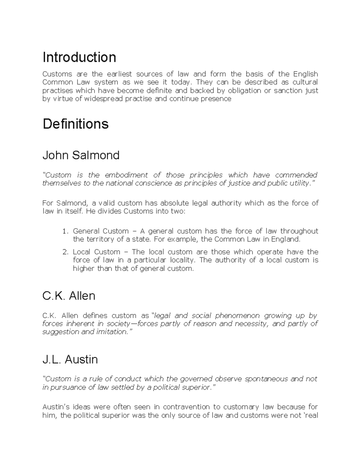 Custom as a source of law - Introduction Customs are the earliest ...