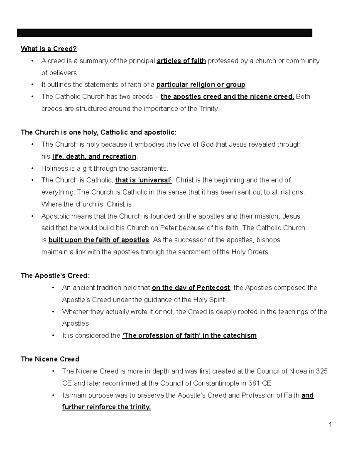 What is creed - grade 10 religion notes - What is a Creed? - A creed is ...