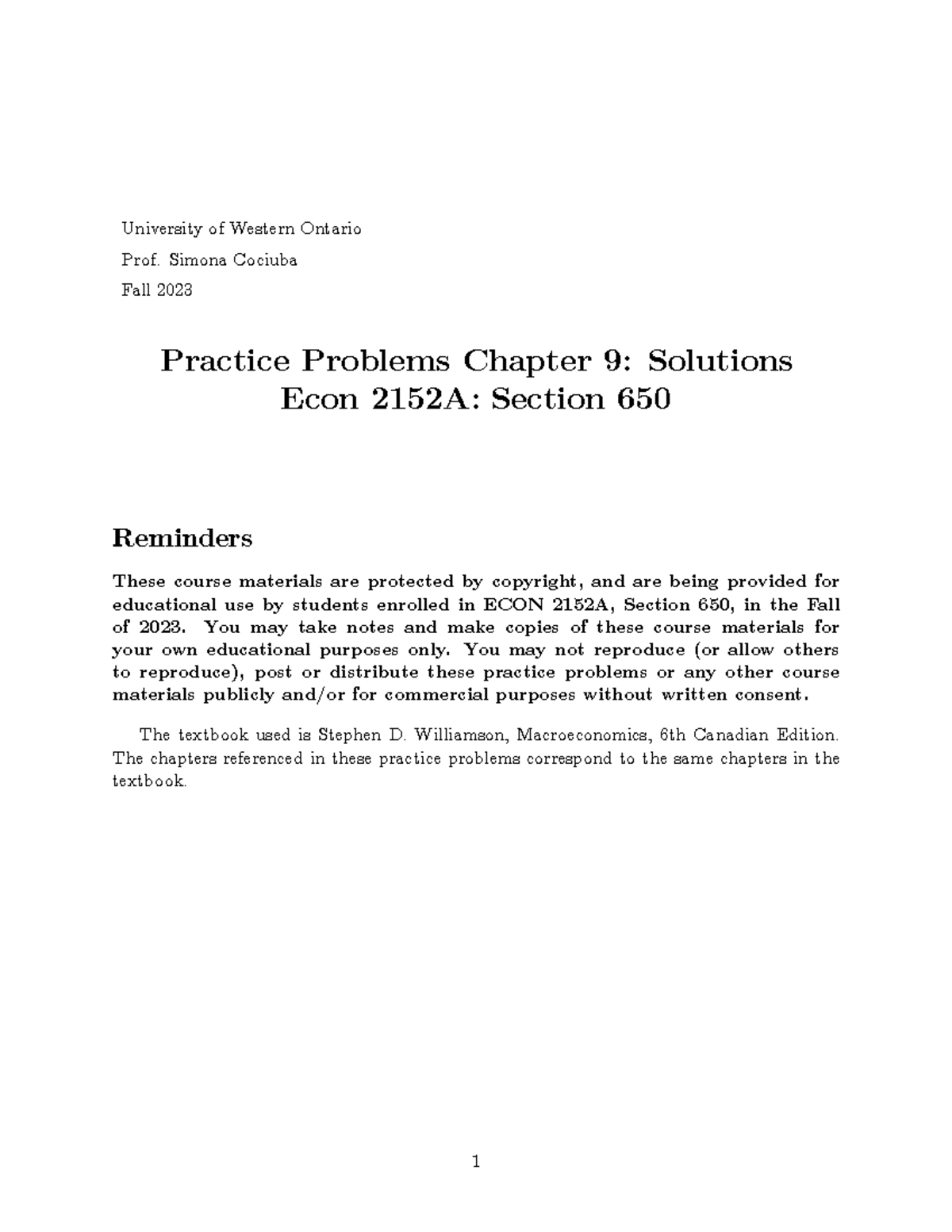 Practice Problems Solutions Module 9 - University of Western Ontario ...
