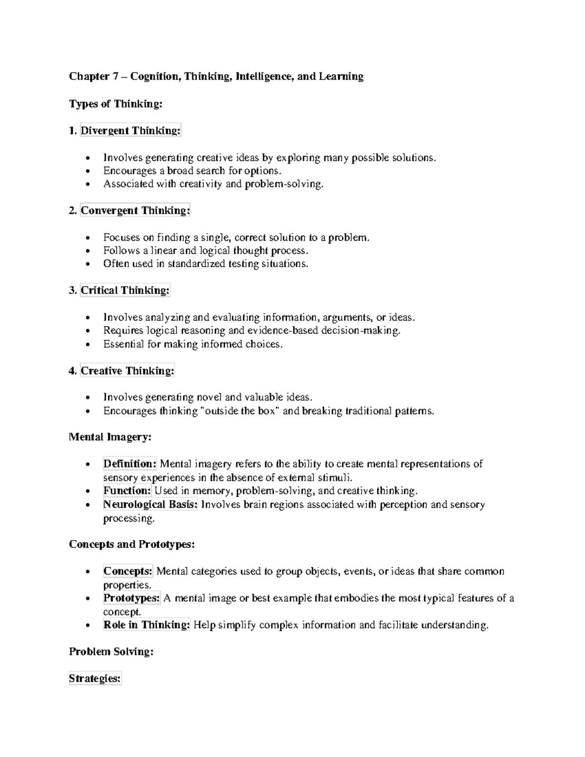 Final Exam Notes - Chapter 7 – Cognition, Thinking, Intelligence, and ...