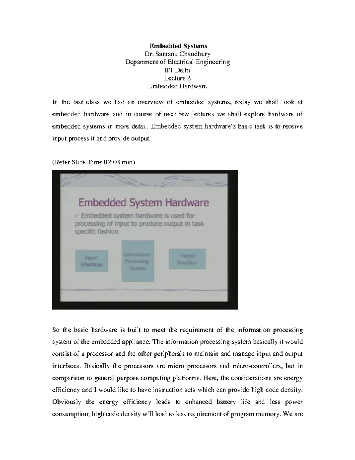 Lec2 - Lec2 - Embedded Systems Dr. Santanu Chaudhury Department of ...