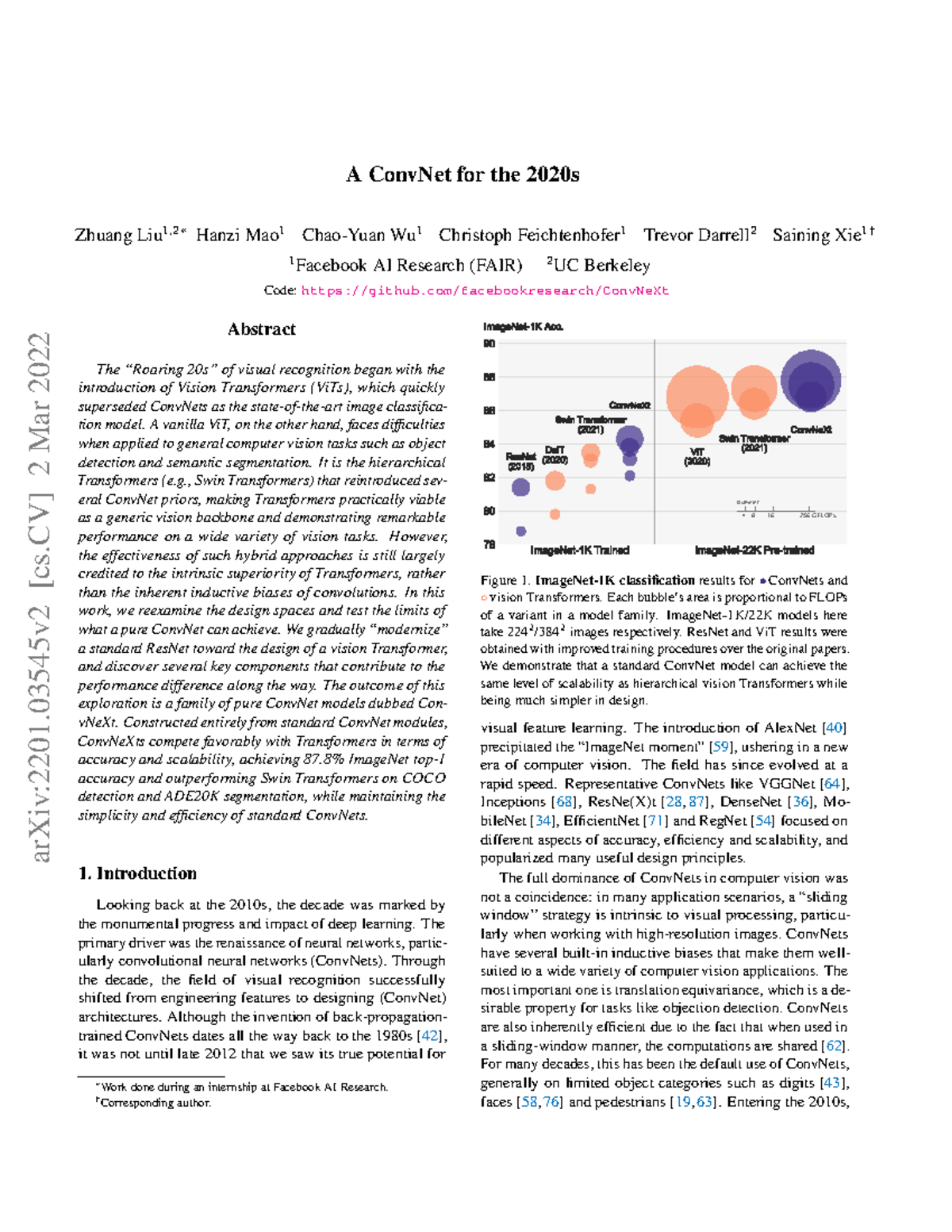 2201 - paper - A ConvNet for the 2020s Zhuang Liu 1 , 2 * Hanzi Mao 1 ...