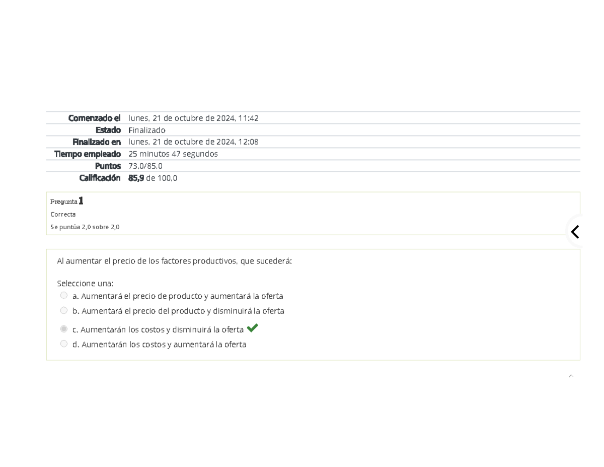 Parcial 1 Revisión del intento 2 - Comenzado el lunes, 21 de octubre de ...