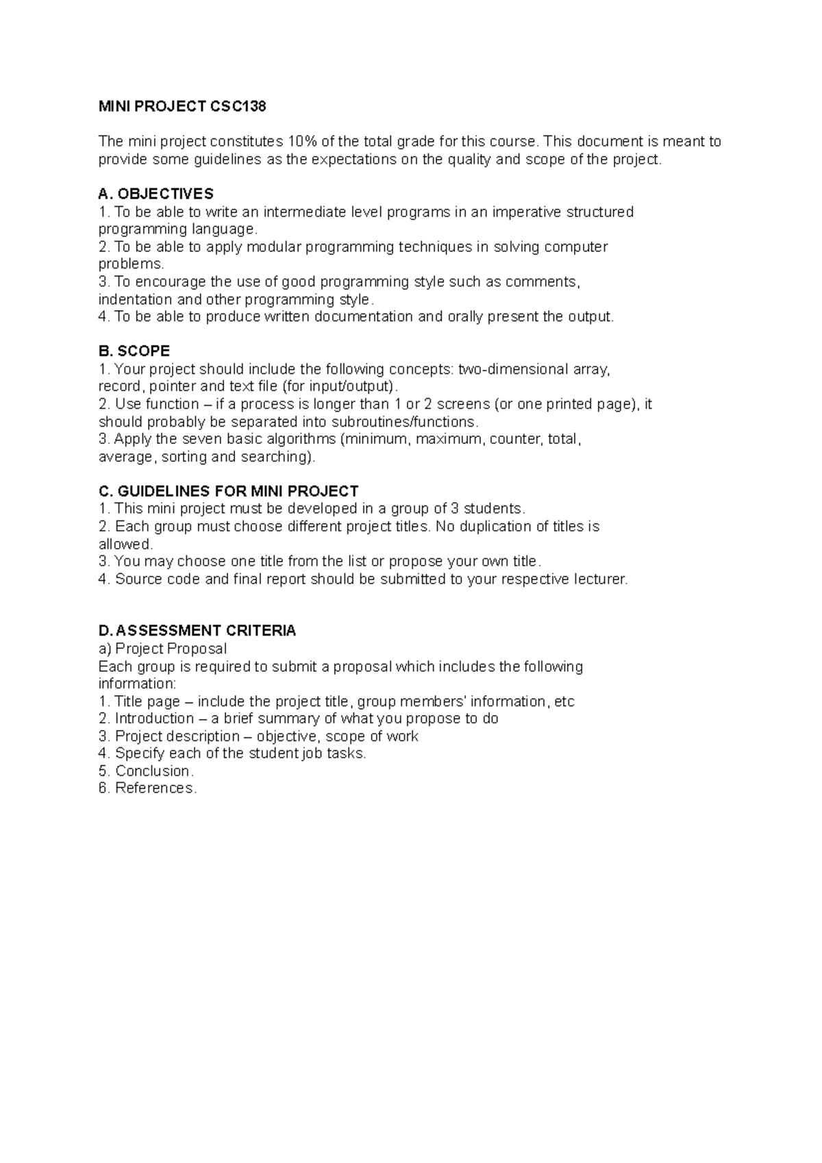 MINI Project CSC138 UITM INTRODUCTION TO C++ - MINI PROJECT CSC The ...