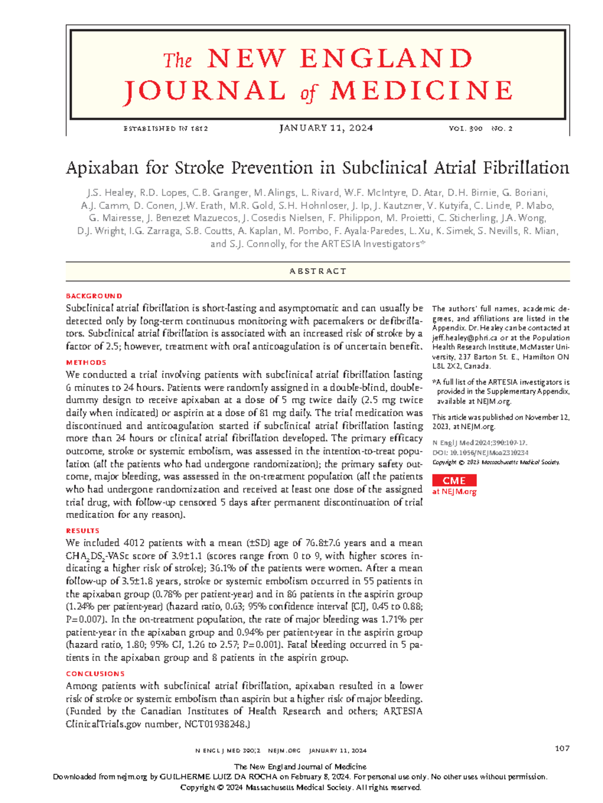 Artesia Apixaban for Stroke Prevention in Subclinical Atrial ...