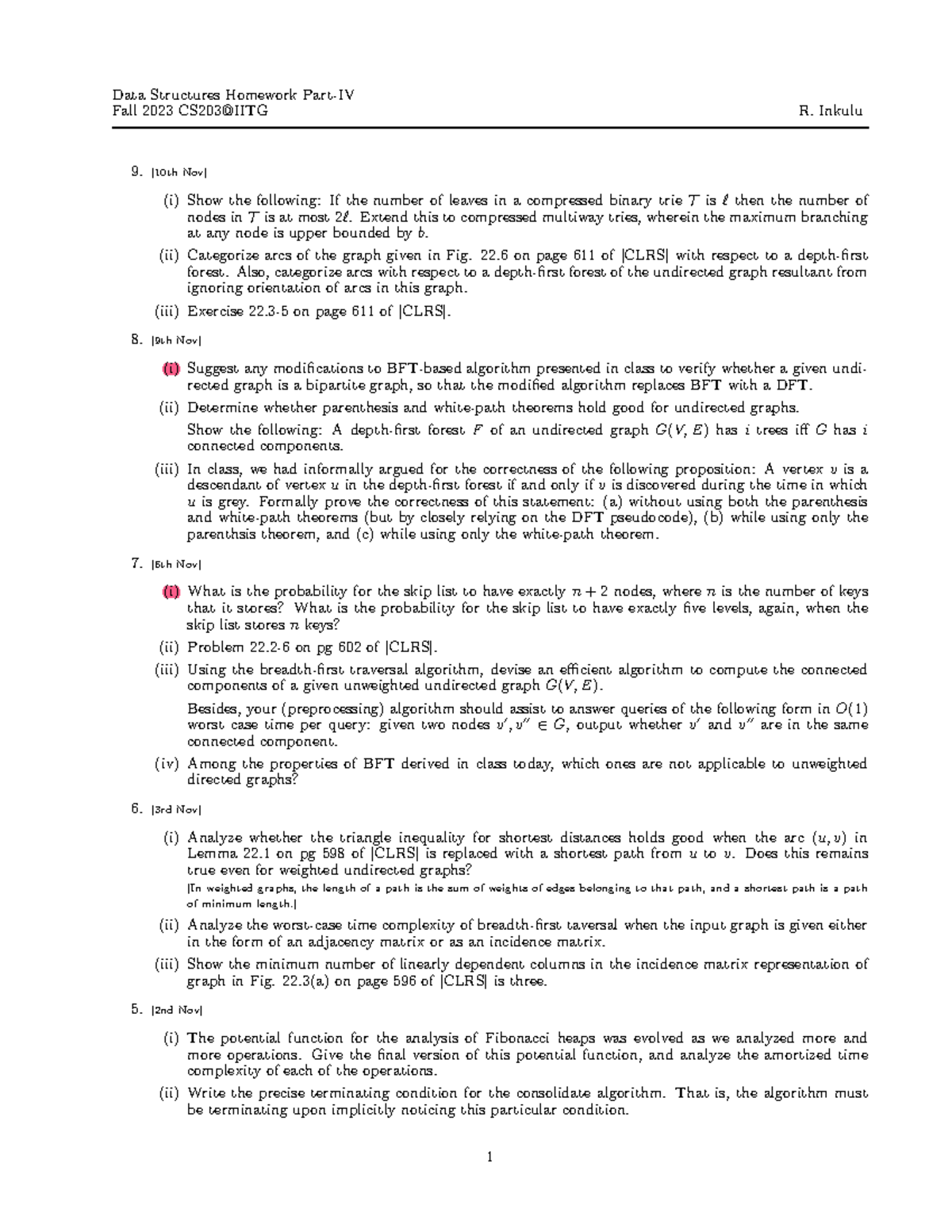 Hwds-ri endsem - homework given to us by prof - Data Structures Homework Part-IV Fall 2023 - Studocu