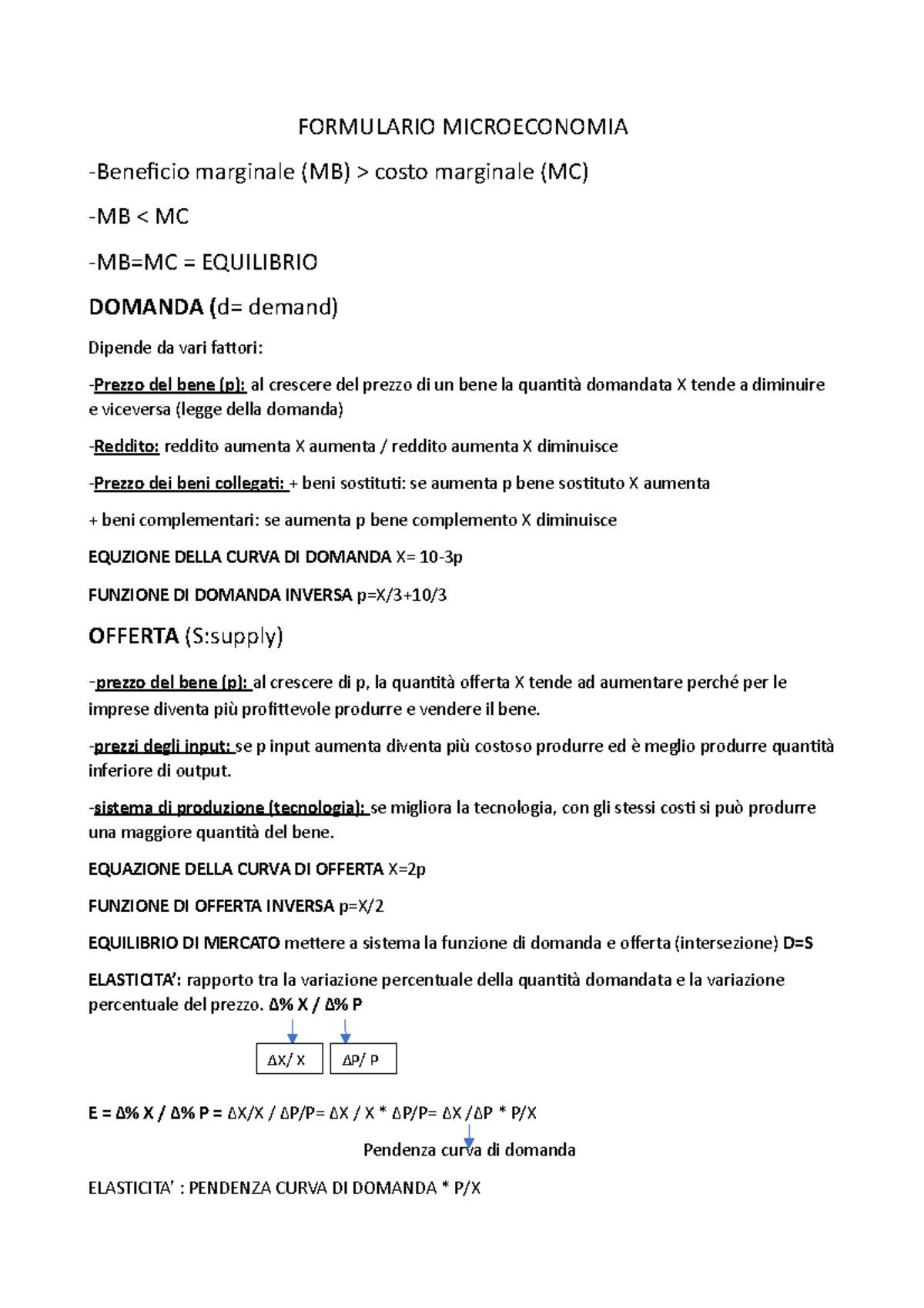 Formulario Microeconomia - FORMULARIO MICROECONOMIA -Beneficio ...