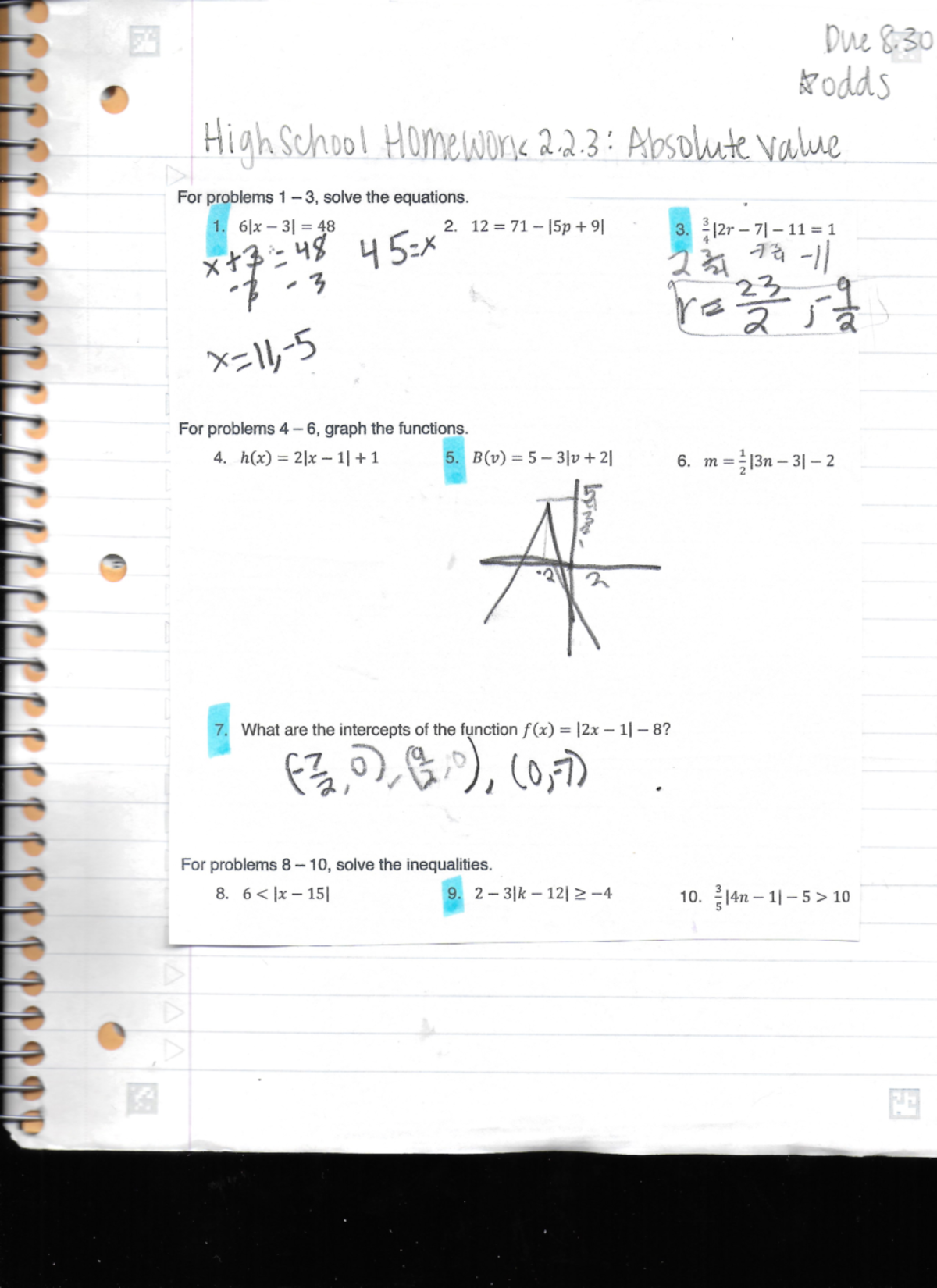 HS HW 2 - its apart of notes - mtc1008 - Due 8:30 8odds High School ...
