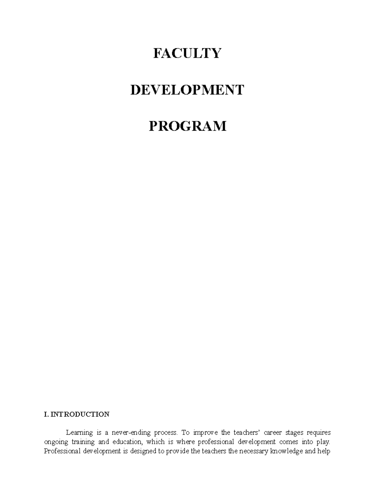 Faculty Development Program - Copy - FACULTY DEVELOPMENT PROGRAM I ...