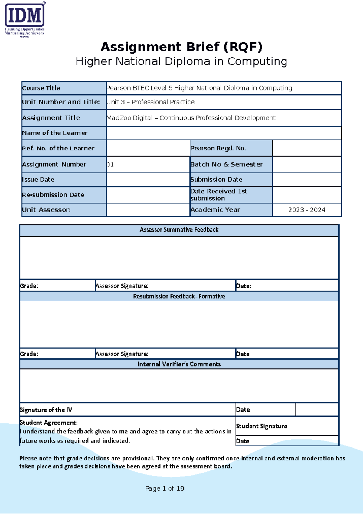 Assignment Brief Professional Practice Assignment Brief Rqf Higher National Diploma In