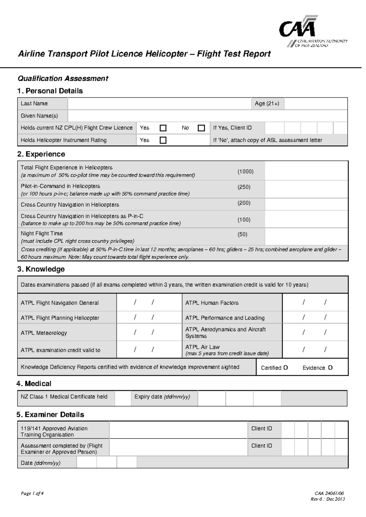 24061-06 - self study - Page 1 of 4 CAA 24061/ Airline Transport Pilot ...