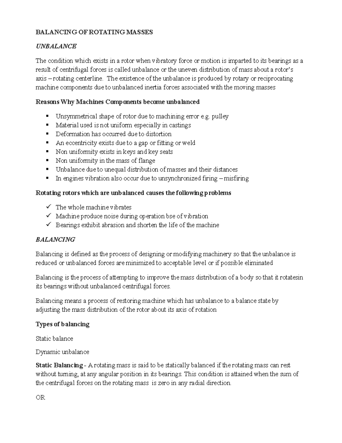 Causes OF Unbalancie IN Rotating Masses - BALANCING OF ROTATING MASSES ...