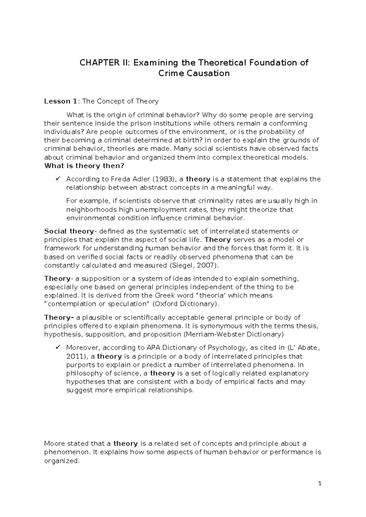 CRIM 2 Handouts (WEEK 2) - CHAPTER II: Examining the Theoretical ...