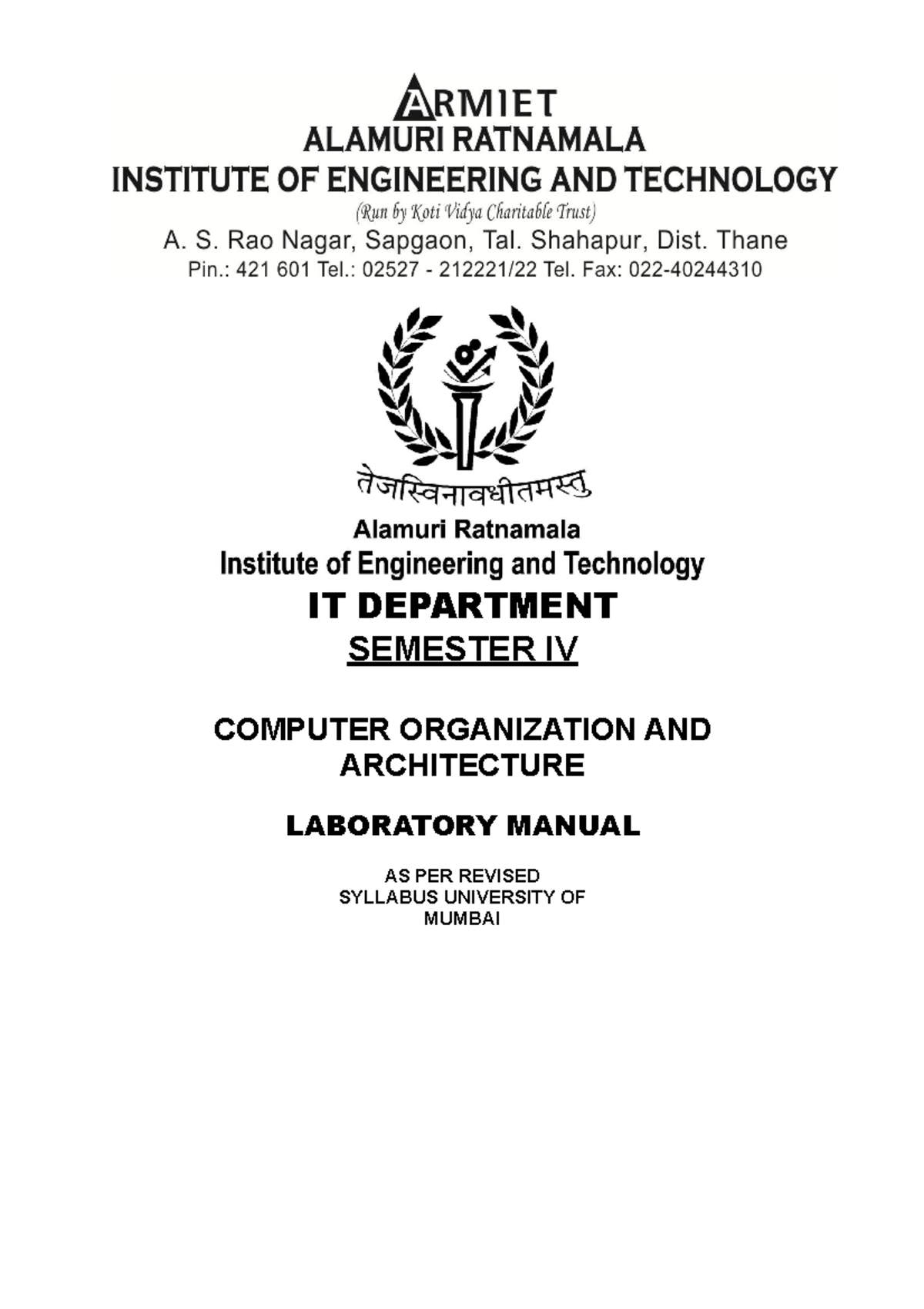 Coa lab manual se it-converted - Copy - IT DEPARTMENT SEMESTER IV ...