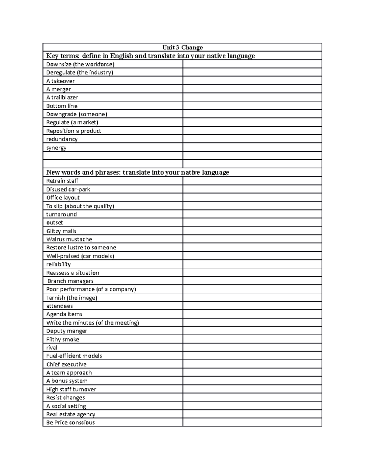 Unit 3 Change Moodle Vocabular - Unit 3 Change Key terms: define in ...