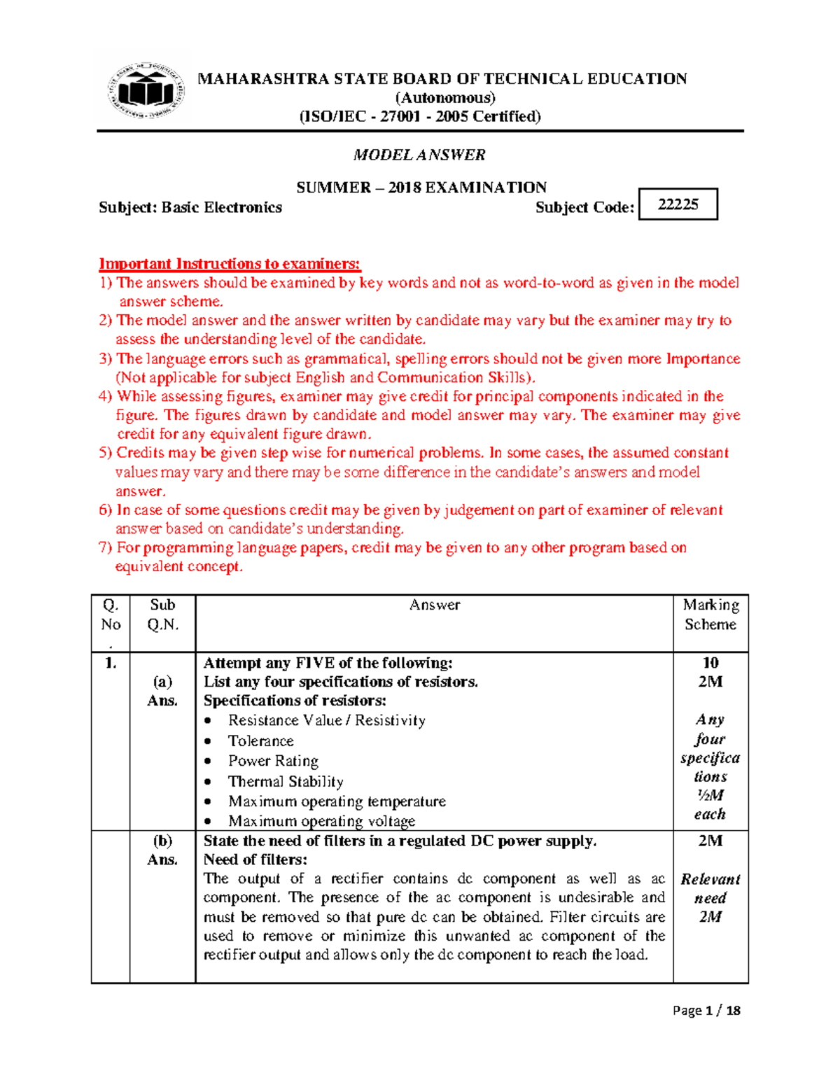 (BEC)22225 2018 Summer model answer paper - (Autonomous) (ISO/IEC ...