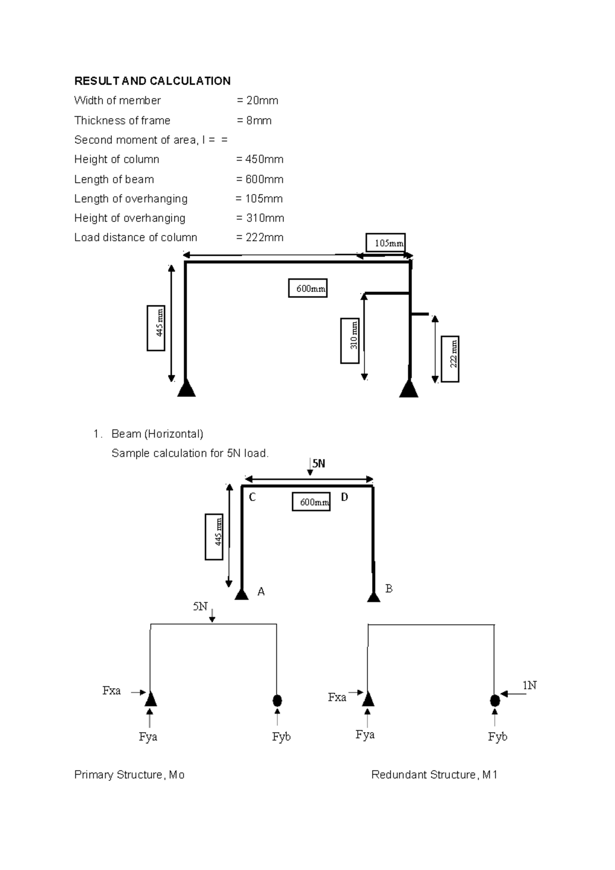Result AND Calculation Indeterminate Frame - RESULT AND CALCULATION ...