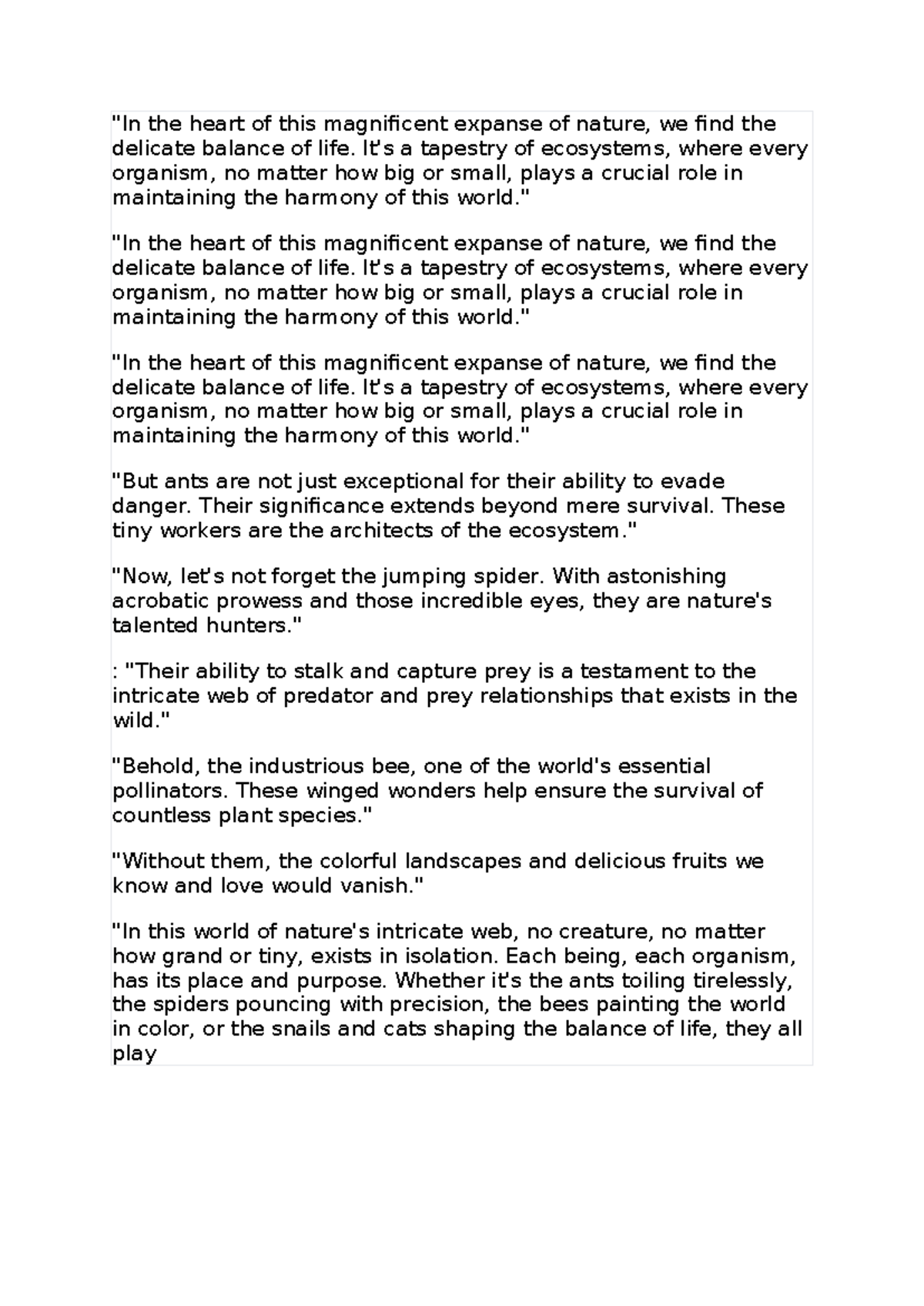 David Attenborough Script - "In the heart of this magnificent expanse ...