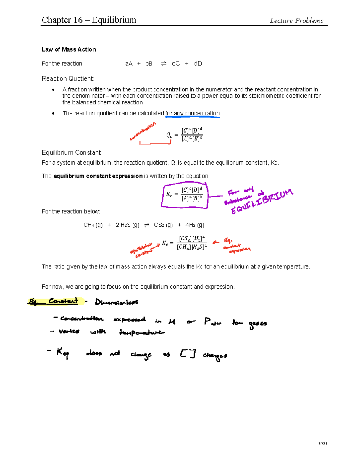 Ch. 16 - definitions, important overviews, practice problems - Chapter ...