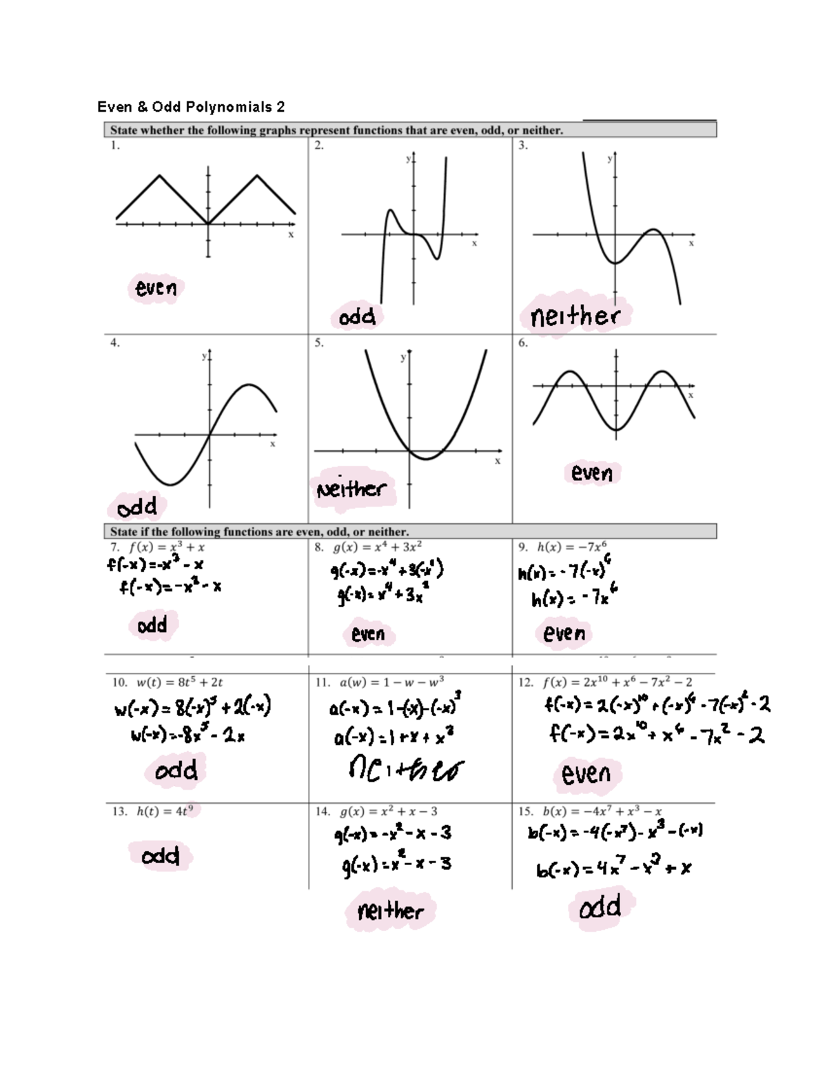Even & Odd Polynomials 2 - MATH M211 - Even & Odd Polynomials 2 even ...
