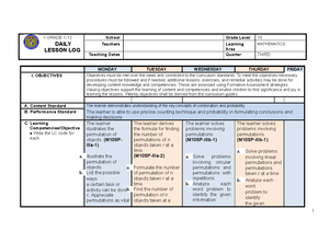 Table of contents g9 dll - Daily Lesson Log in Grade 9 Mathematics ...