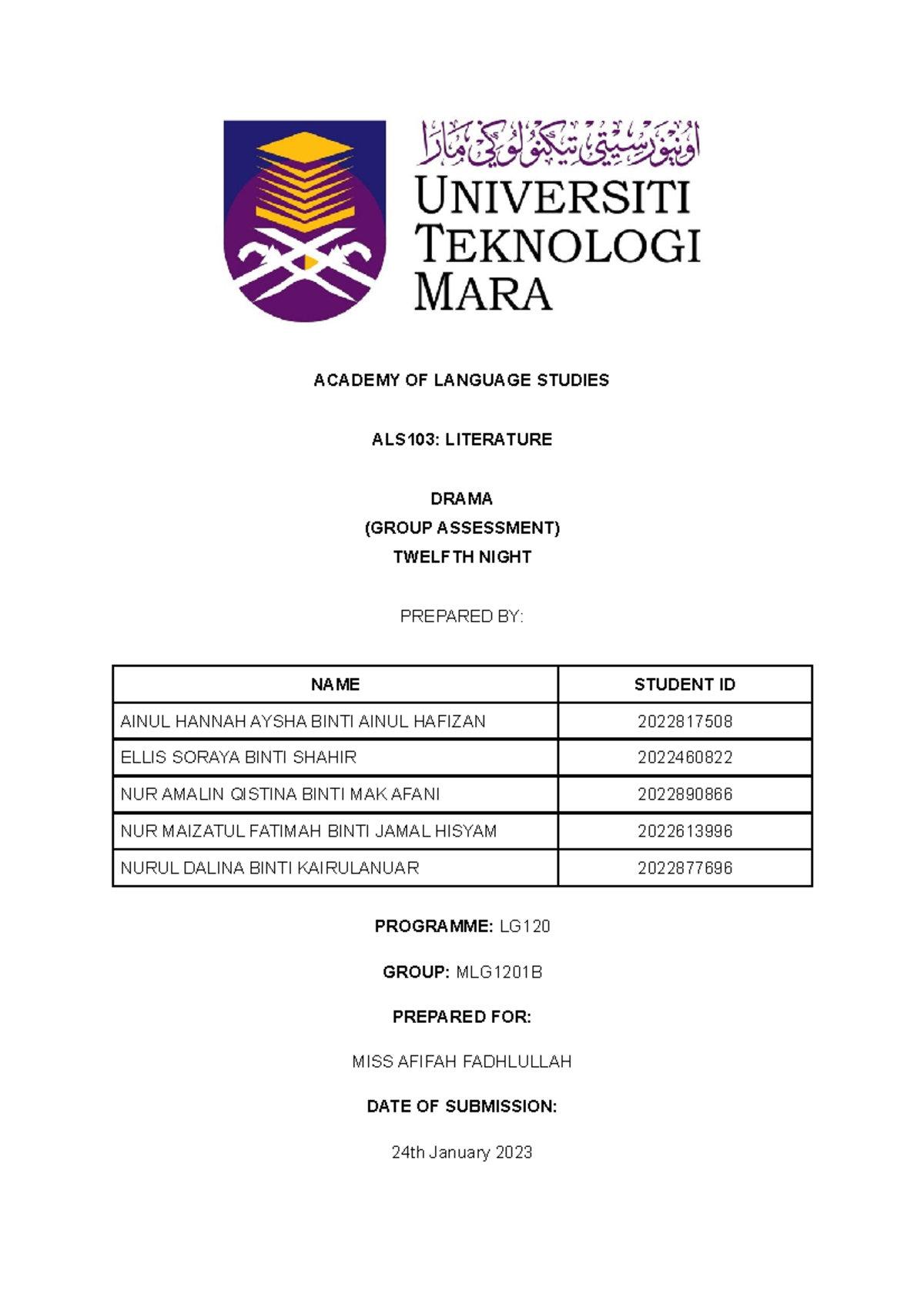 ALS103 - Twelfth Night Adapted Script - ACADEMY OF LANGUAGE STUDIES ...