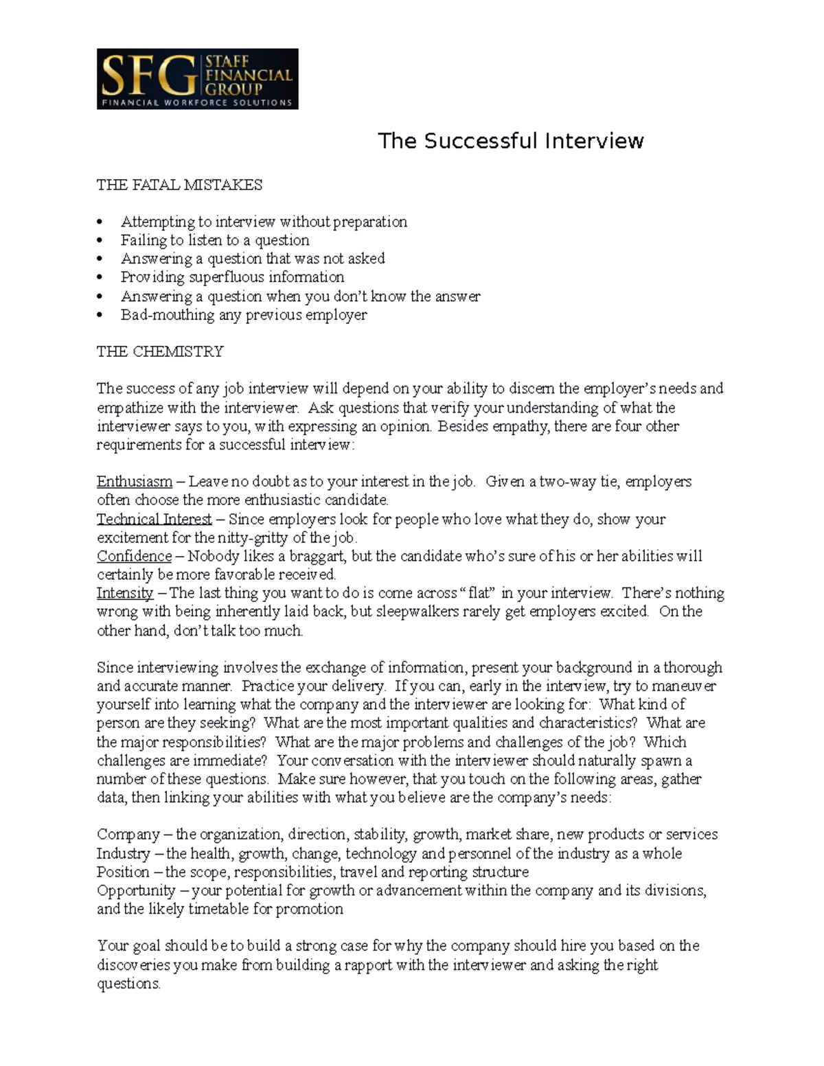 Interview Prep - Staff Financial Group - THE FATAL MISTAKES Attempting ...