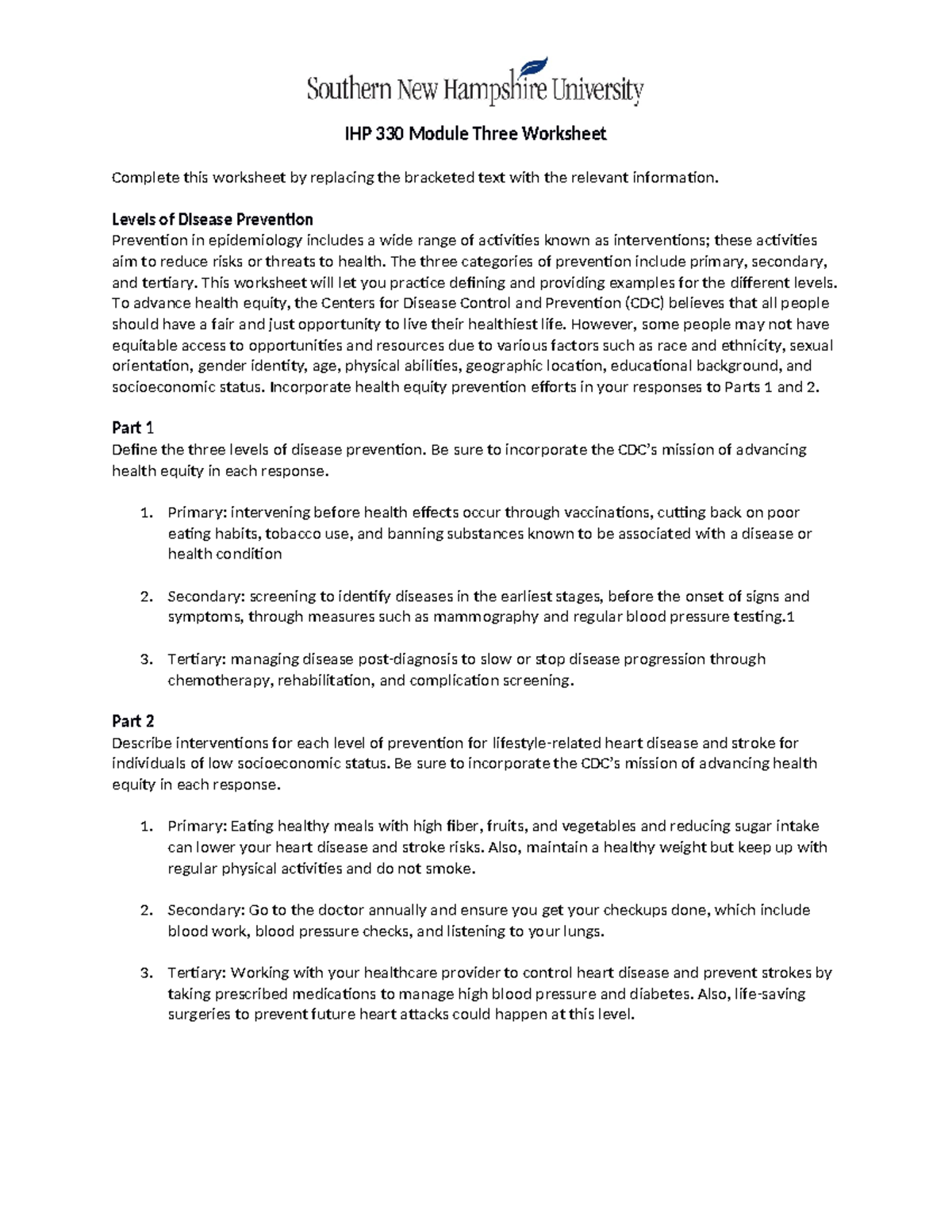 IHP 330 Module Three Worksheet - IHP 330 Module Three Worksheet ...
