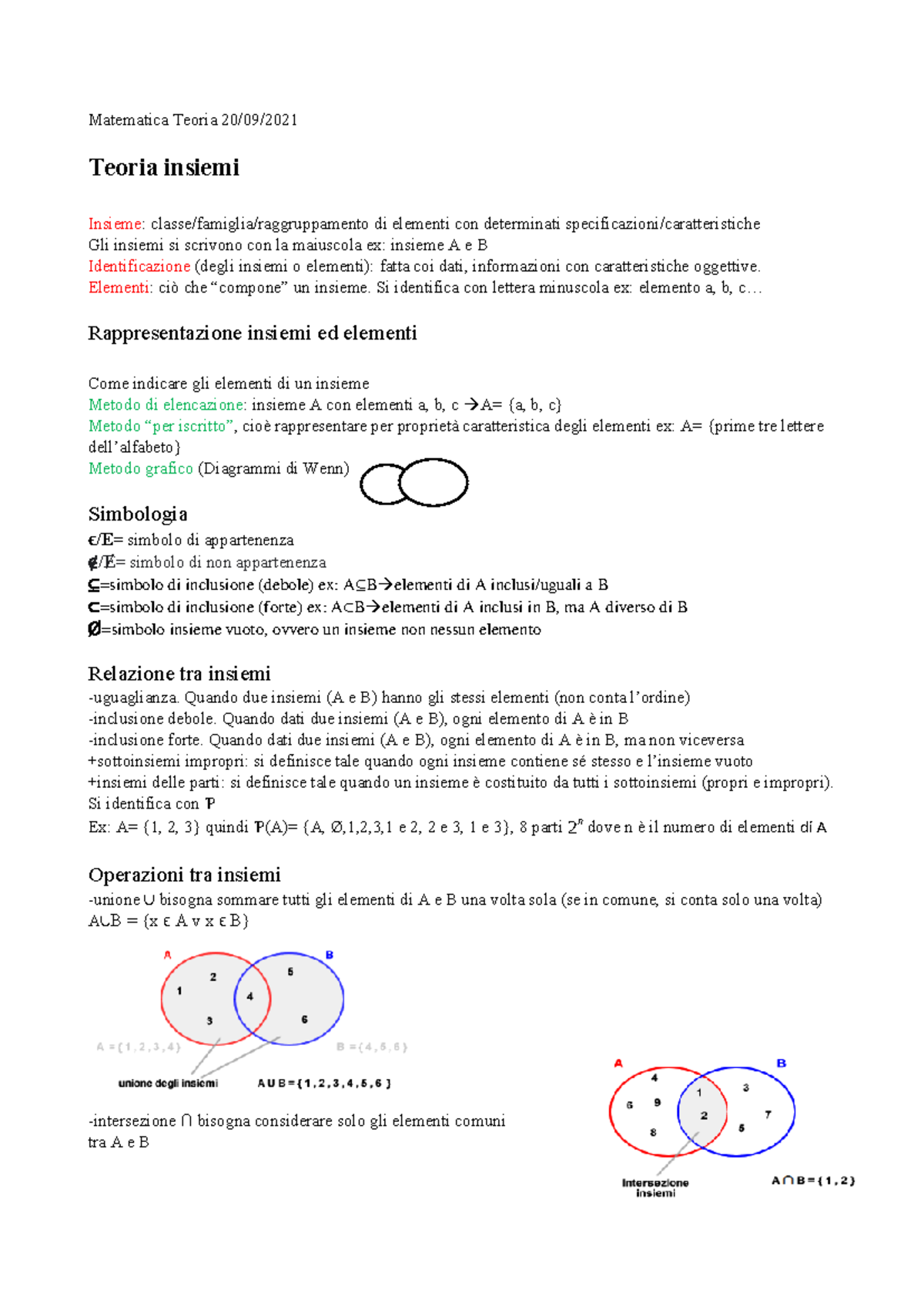 Matematica Teoria Insiemi - Matematica Teoria 20/09/ Teoria insiemi ...