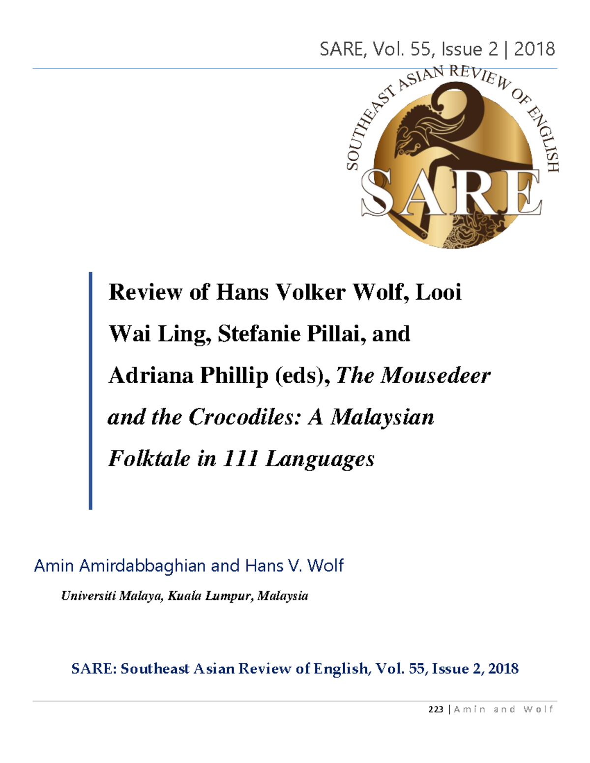 Hans Volker Wolf, Looi Wan Ling, Stefanie Pillai, and Adriana Phillip, The Mousedeer and the ...