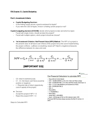 Chapter 1 FM Notes - Chapter 1: Overview of Financial Management ...